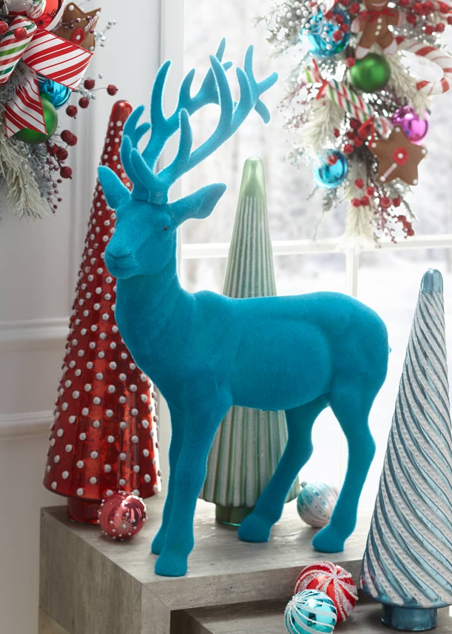 Large Flocked Deer, Turquoise - Bergdorf Goodman
