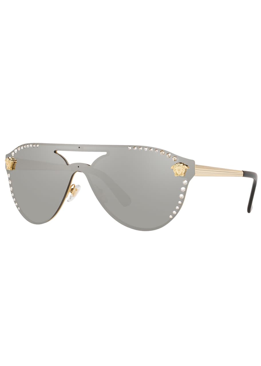 Versace Men's Mirrored Shield Brow-Bar Sunglasses with Studs - Bergdorf ...