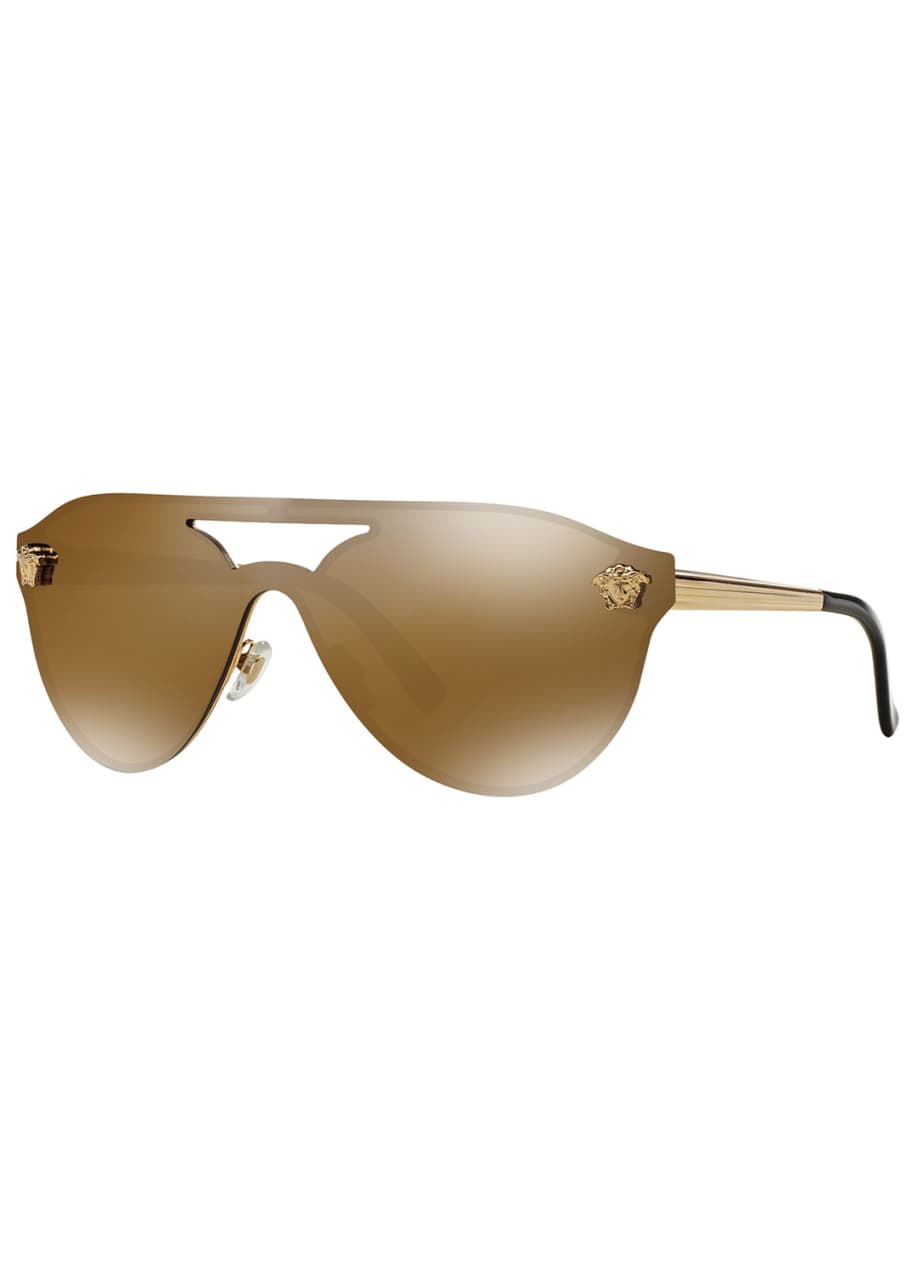 Versace Men's Mirrored Shield Brow-Bar Sunglasses - Bergdorf Goodman