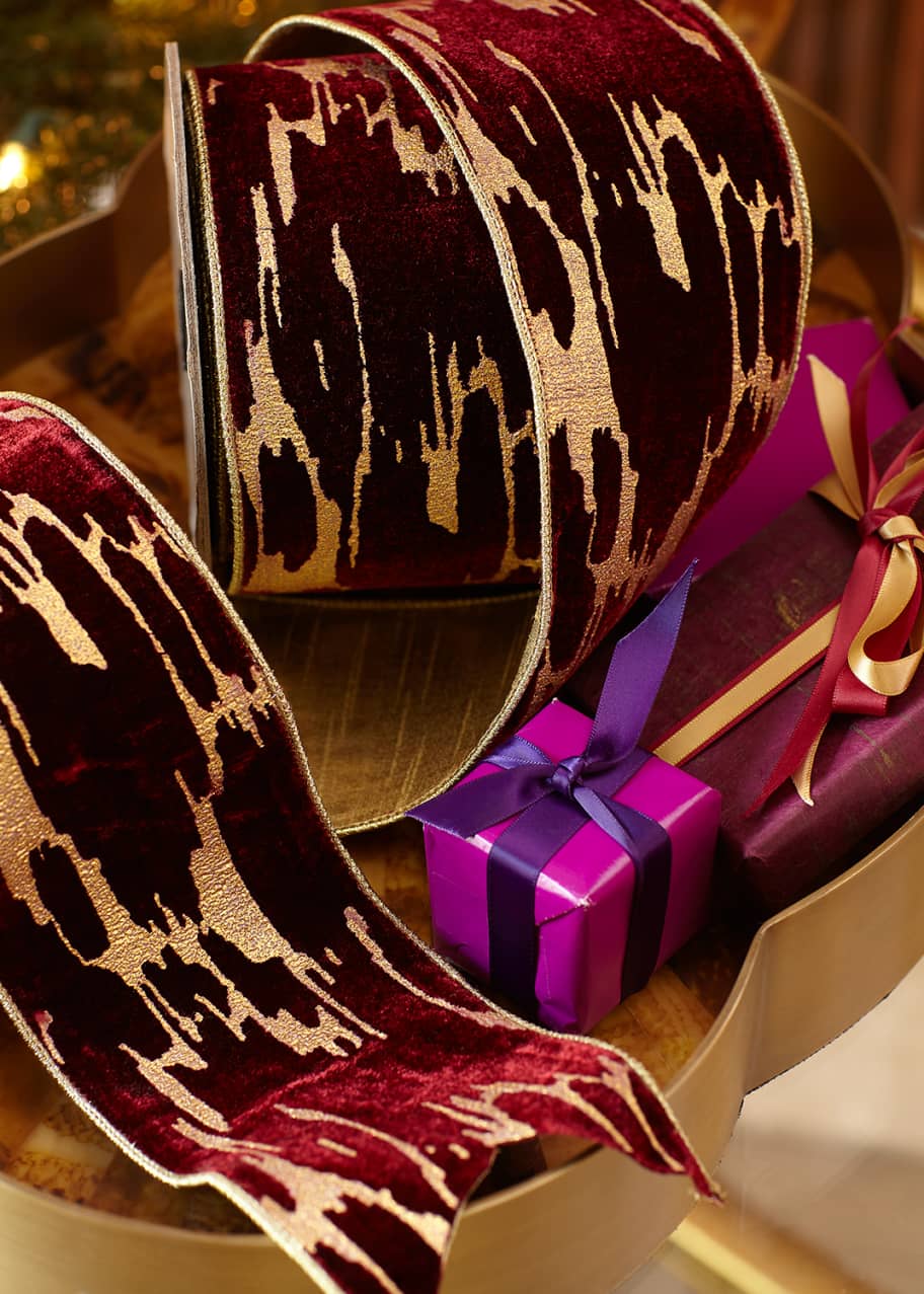 D. Stevens Burgundy Velvet Metallic Splatter-Paint Ribbon, 4"x10yds ...