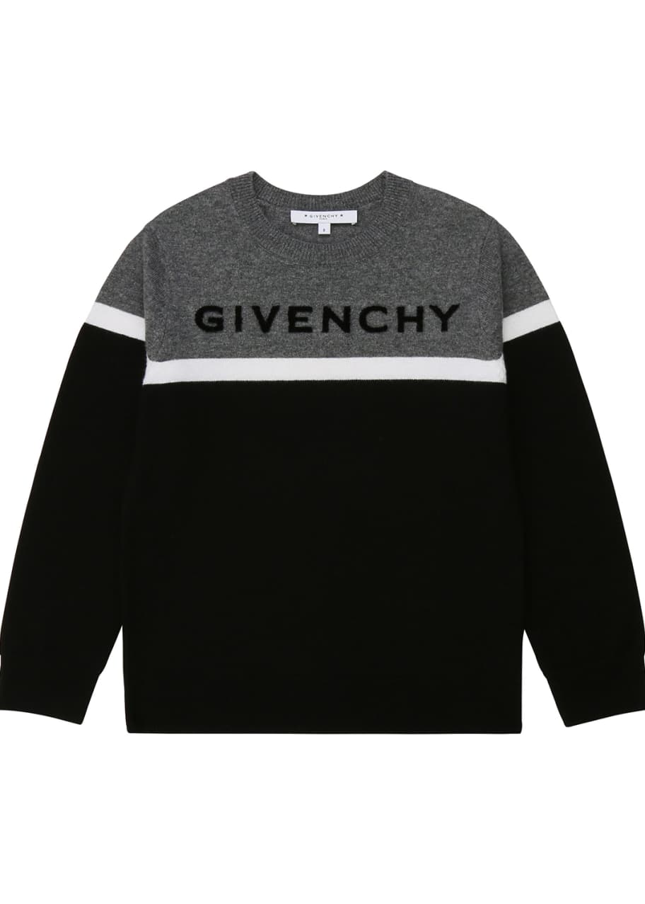 Givenchy Boy's Logo Embroidered Colorblock Wool Sweater, Size 4-10 ...