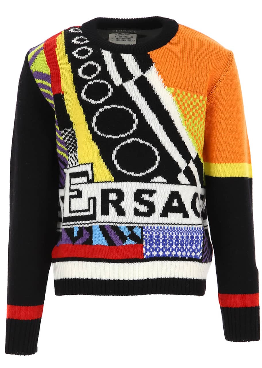 Versace Boys' Multi Logo Jacquard Sweater, Size 4-6 - Bergdorf Goodman