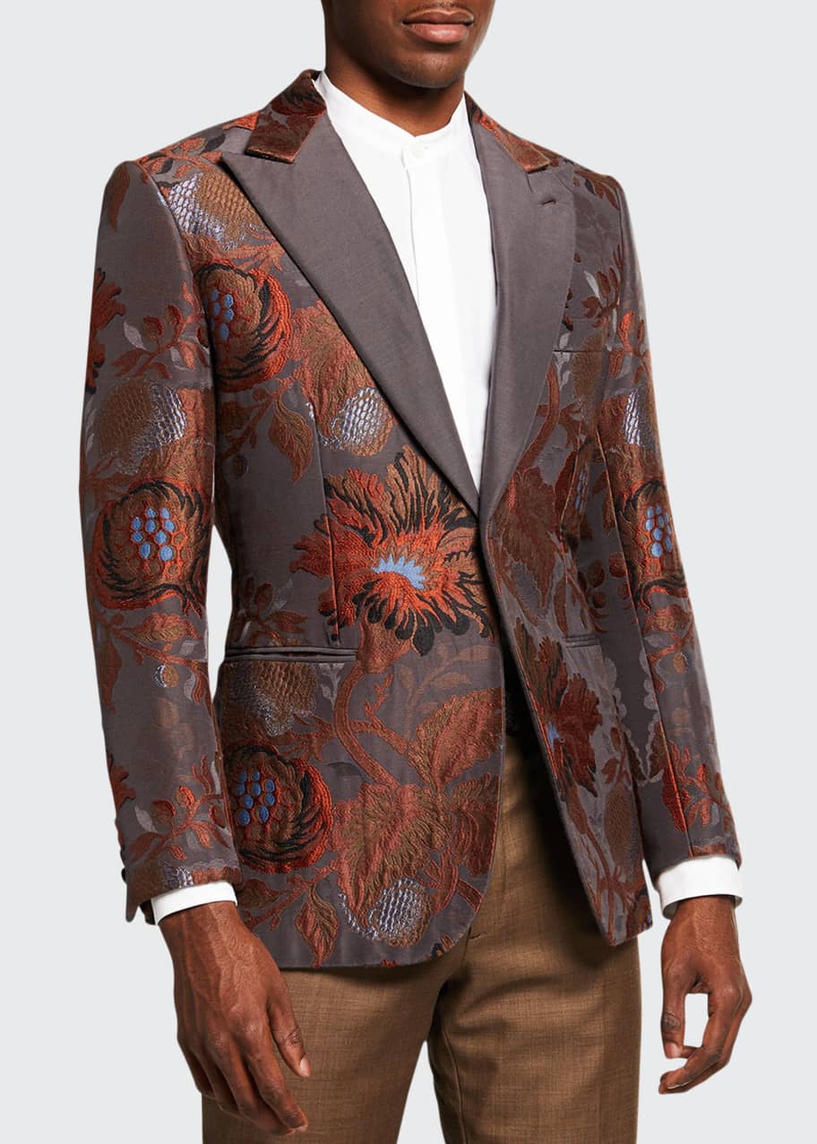 Brioni Men's Embroidered Floral Dinner Jacket - Bergdorf Goodman