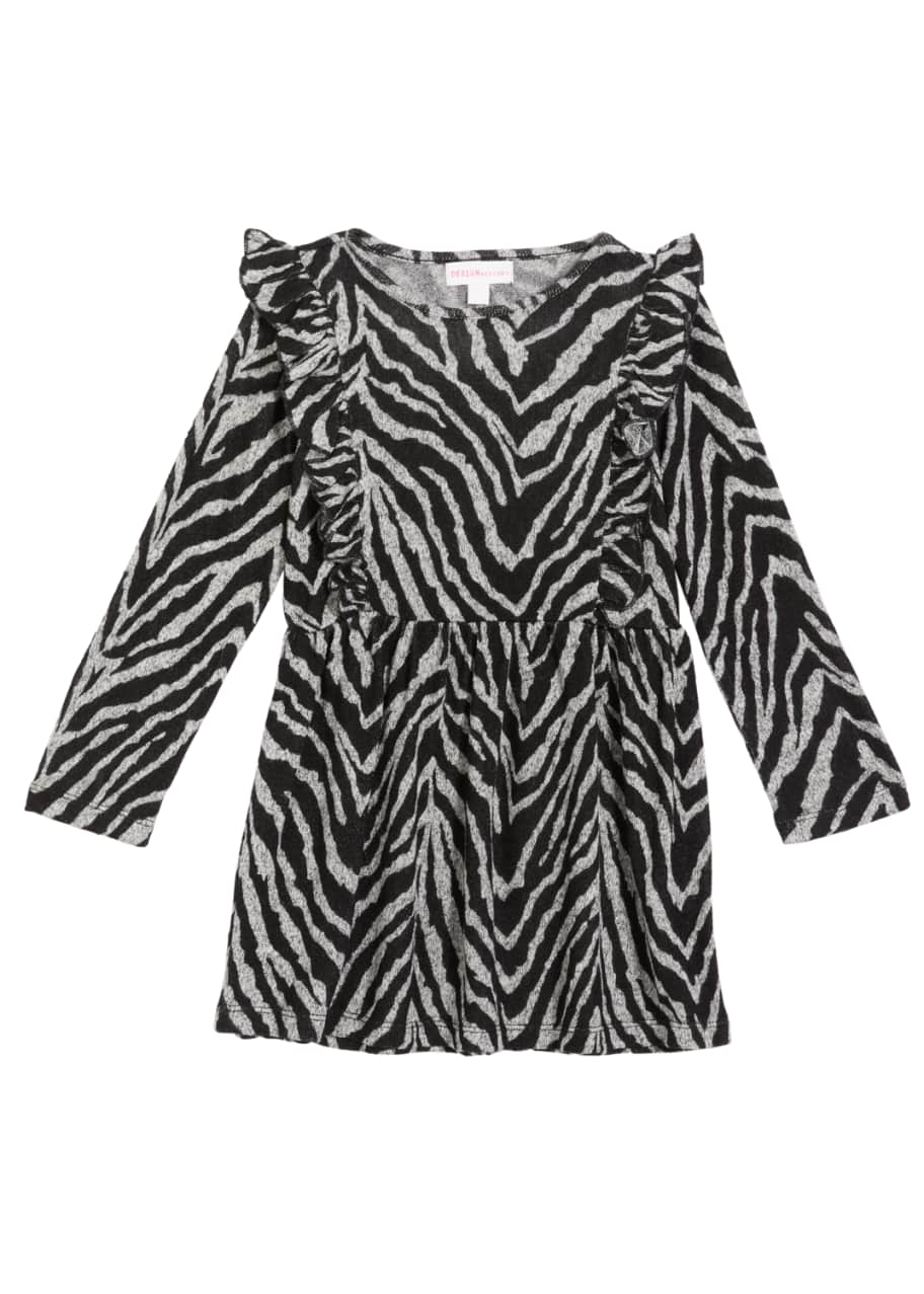 Design History Girls Girl's Zebra-Print Ruffle Dress, Size 2-6X ...