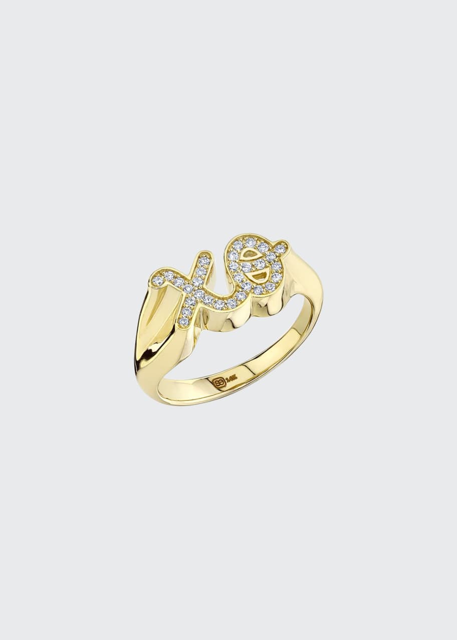 Sydney Evan 14k Gold Diamond Small XO Script Block Ring - Bergdorf Goodman