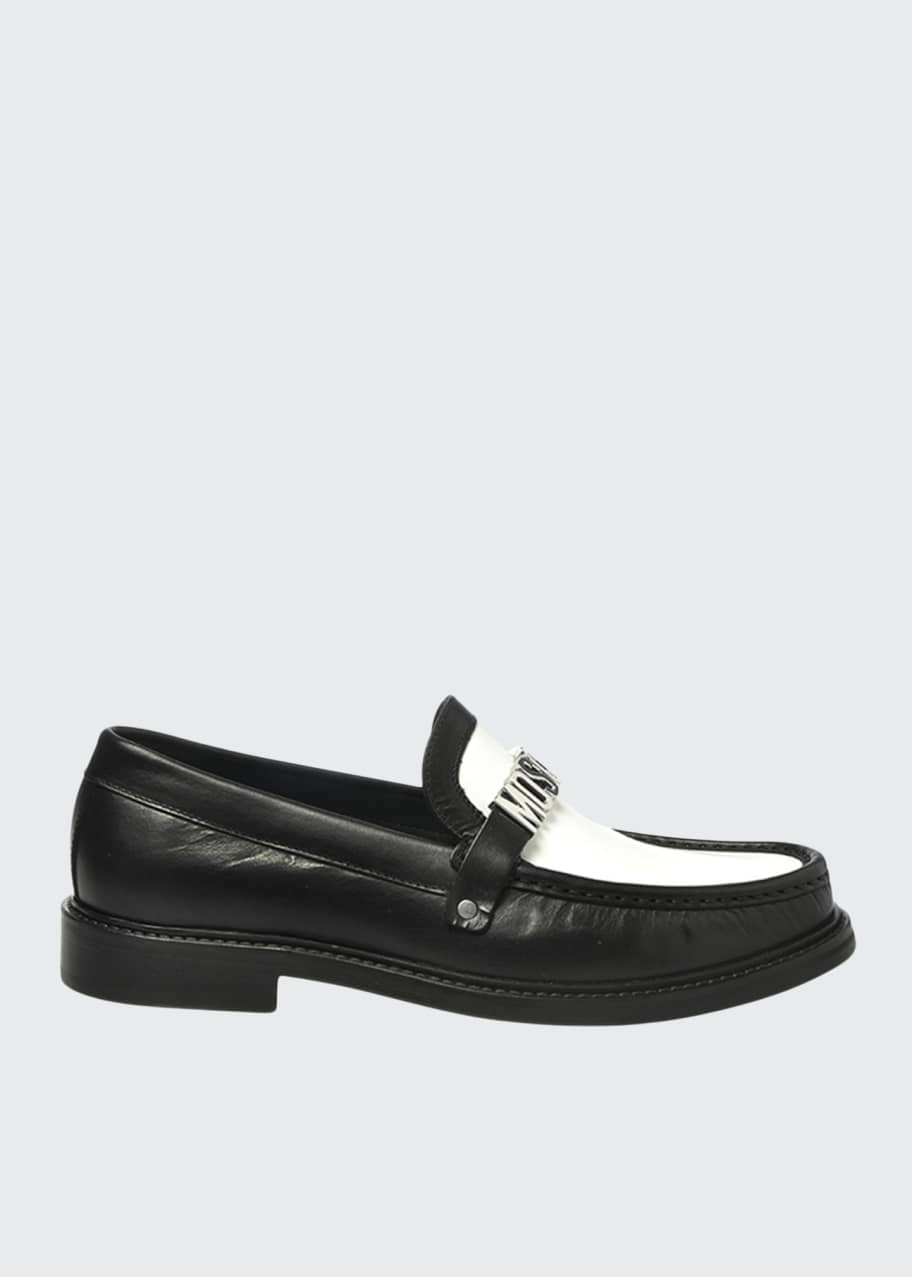 Moschino Men's Two-Tone Leather Logo Loafers - Bergdorf Goodman