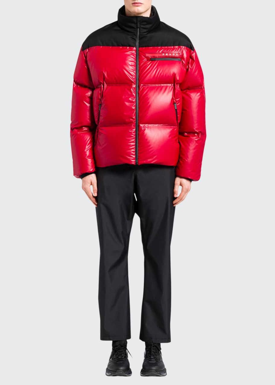 Prada Men's Red Nylon Accoppiato Light Puffer Jacket - Bergdorf Goodman