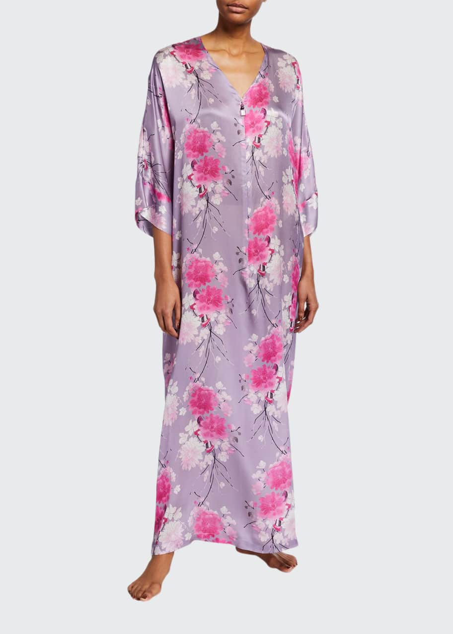 Christine Lingerie Spring Posy Floral Print Silk Caftan - Bergdorf Goodman