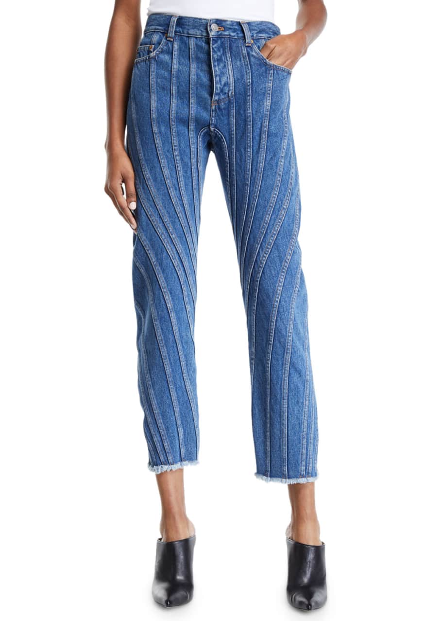 Mugler Seam-Striped Raw-Hem Straight Leg Jeans - Bergdorf Goodman