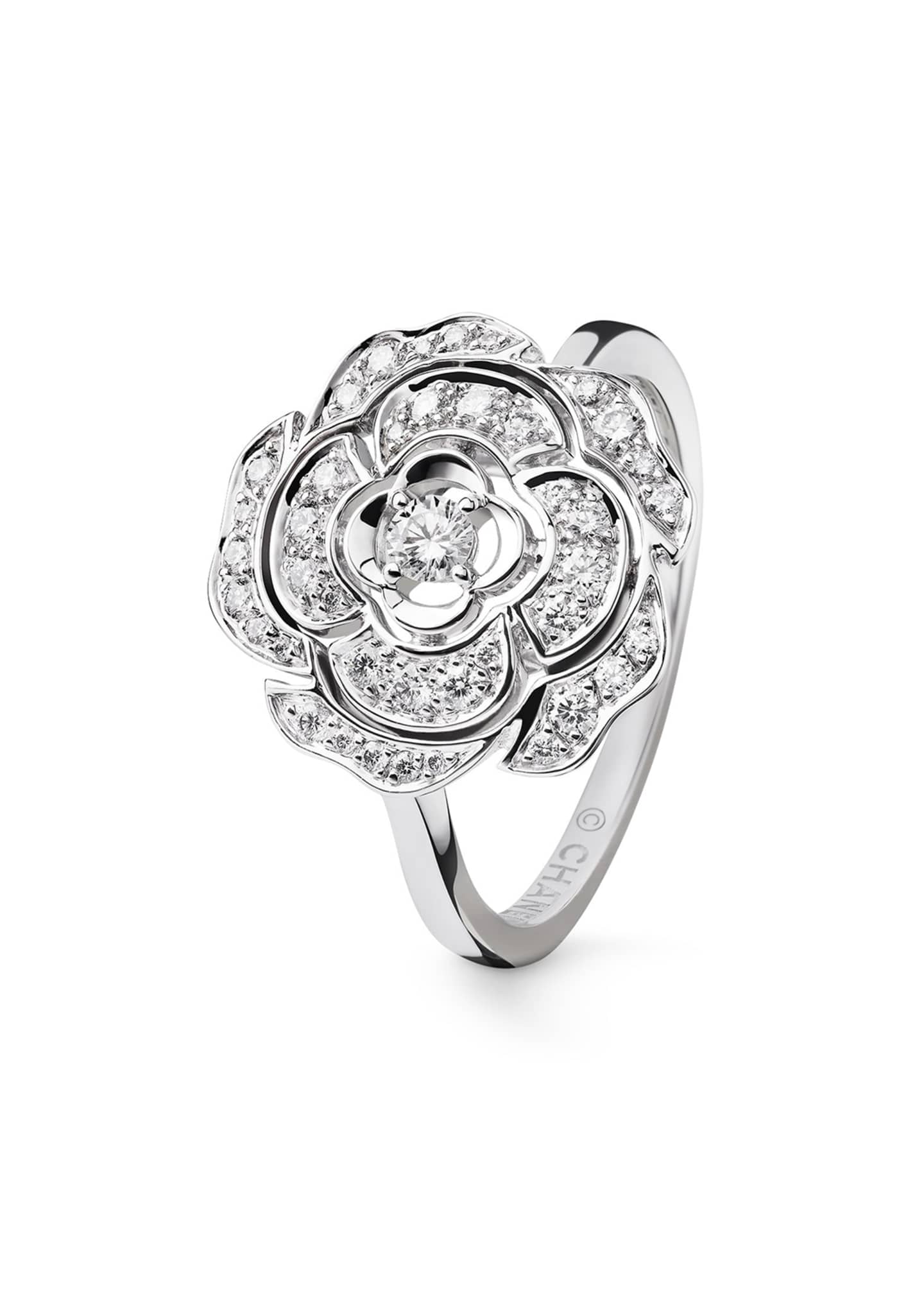 CHANEL BOUTON DE CAMELIA Ring in 18K White Gold and Diamonds - Bergdorf ...