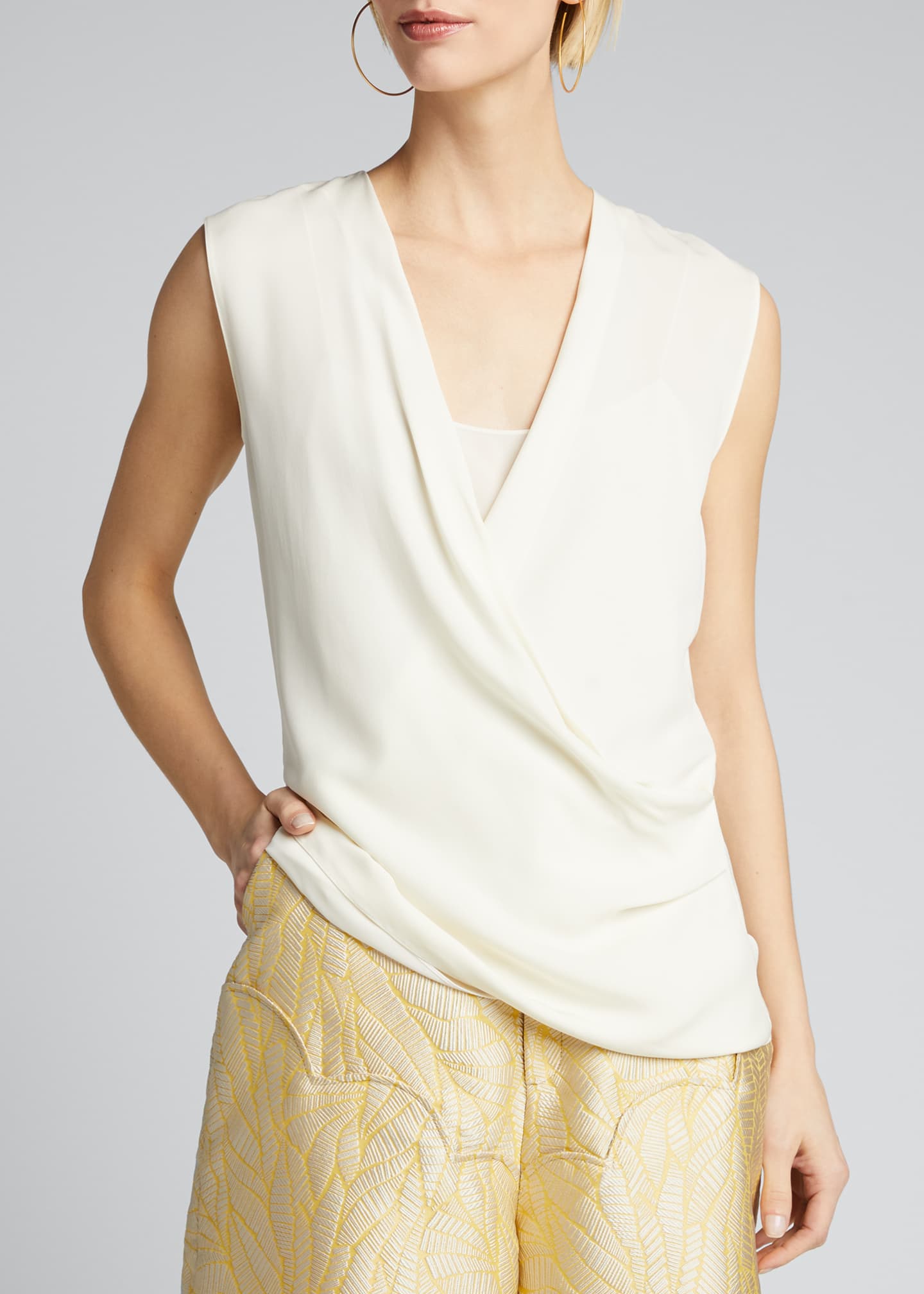 Theory Draped-Front Silk Shell - Bergdorf Goodman