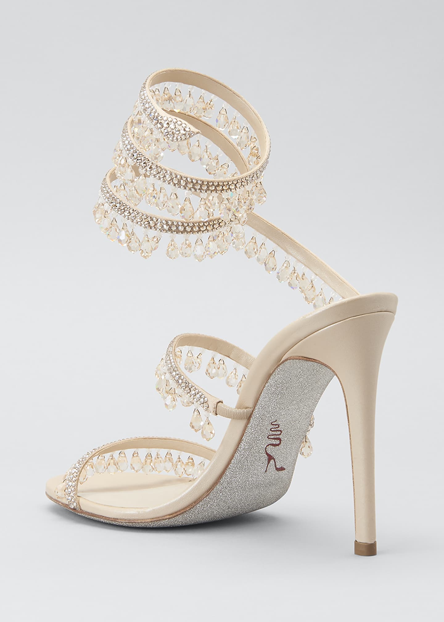 Rene Caovilla Chandelier Snake Beaded Crystal Ankle-Wrap Sandals ...