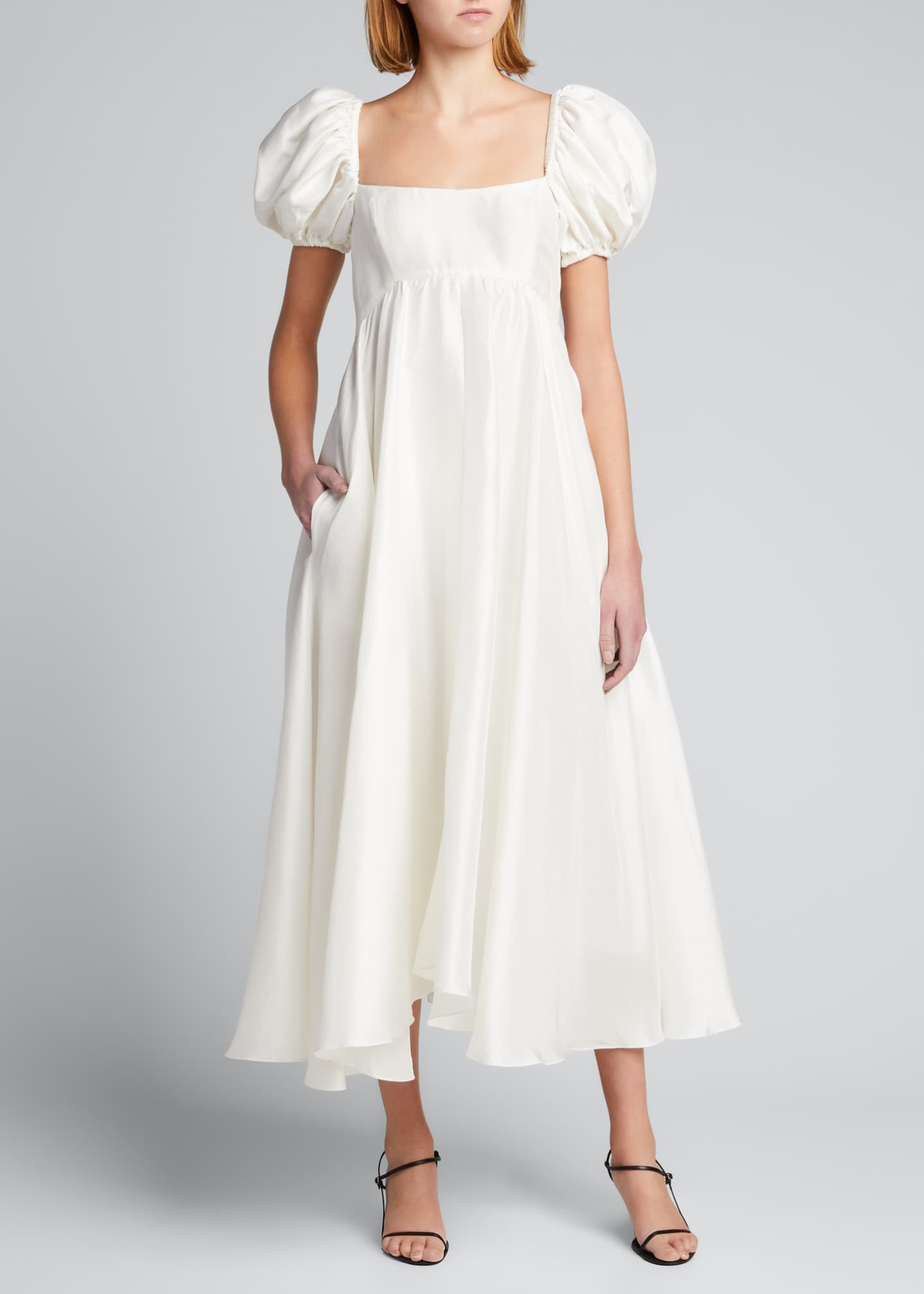 Azeeza Rory Puff-Sleeve Silk Midi Dress - Bergdorf Goodman