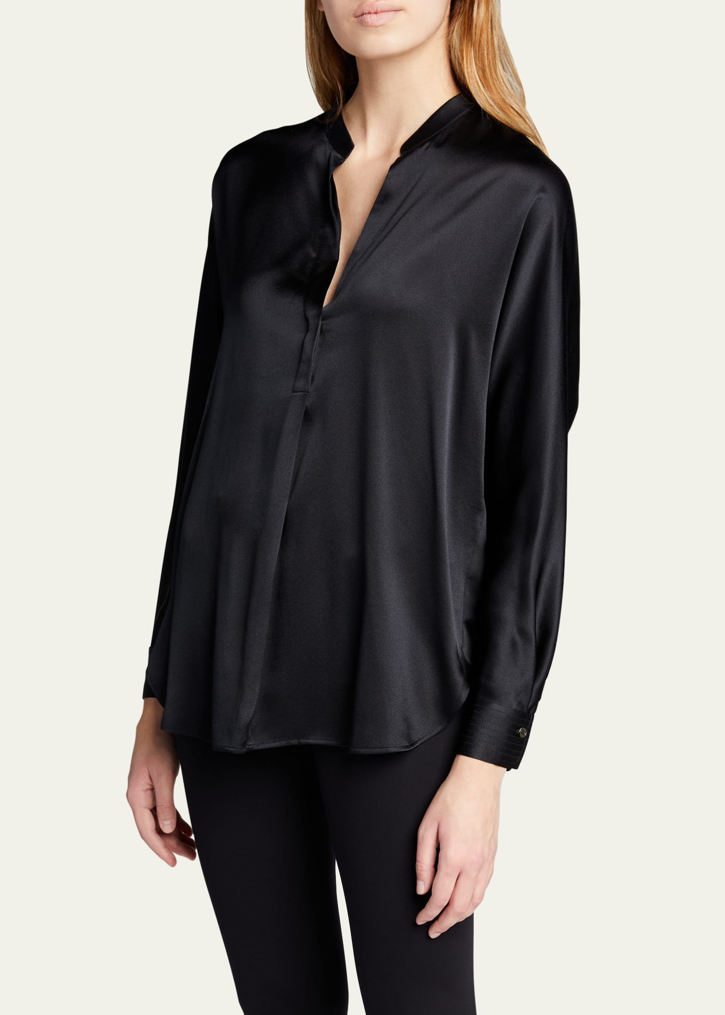 Vince Silk Band-Collar Blouse - Bergdorf Goodman