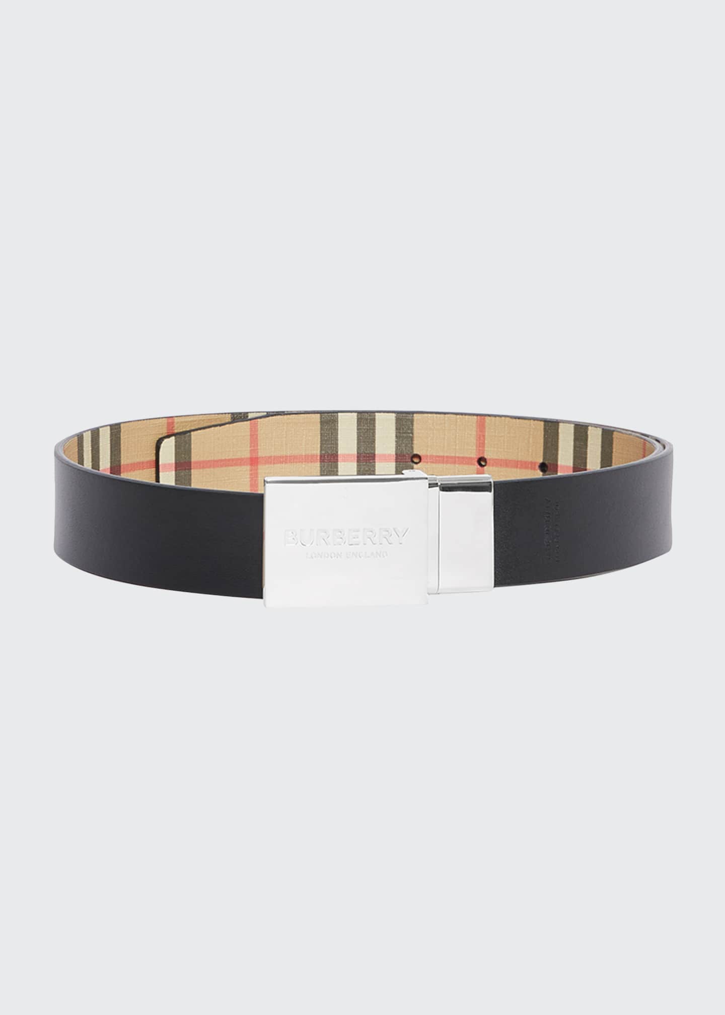 Burberry Men's Signature Check Belt w/ Plaque - Bergdorf Goodman