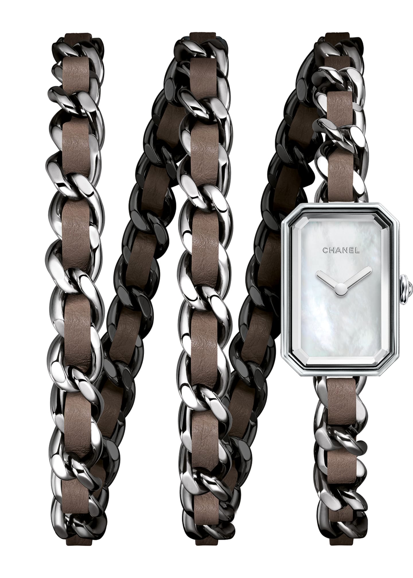 CHANEL PREMIÈRE Steel & Taupe Leather Wrap Watch - Bergdorf Goodman