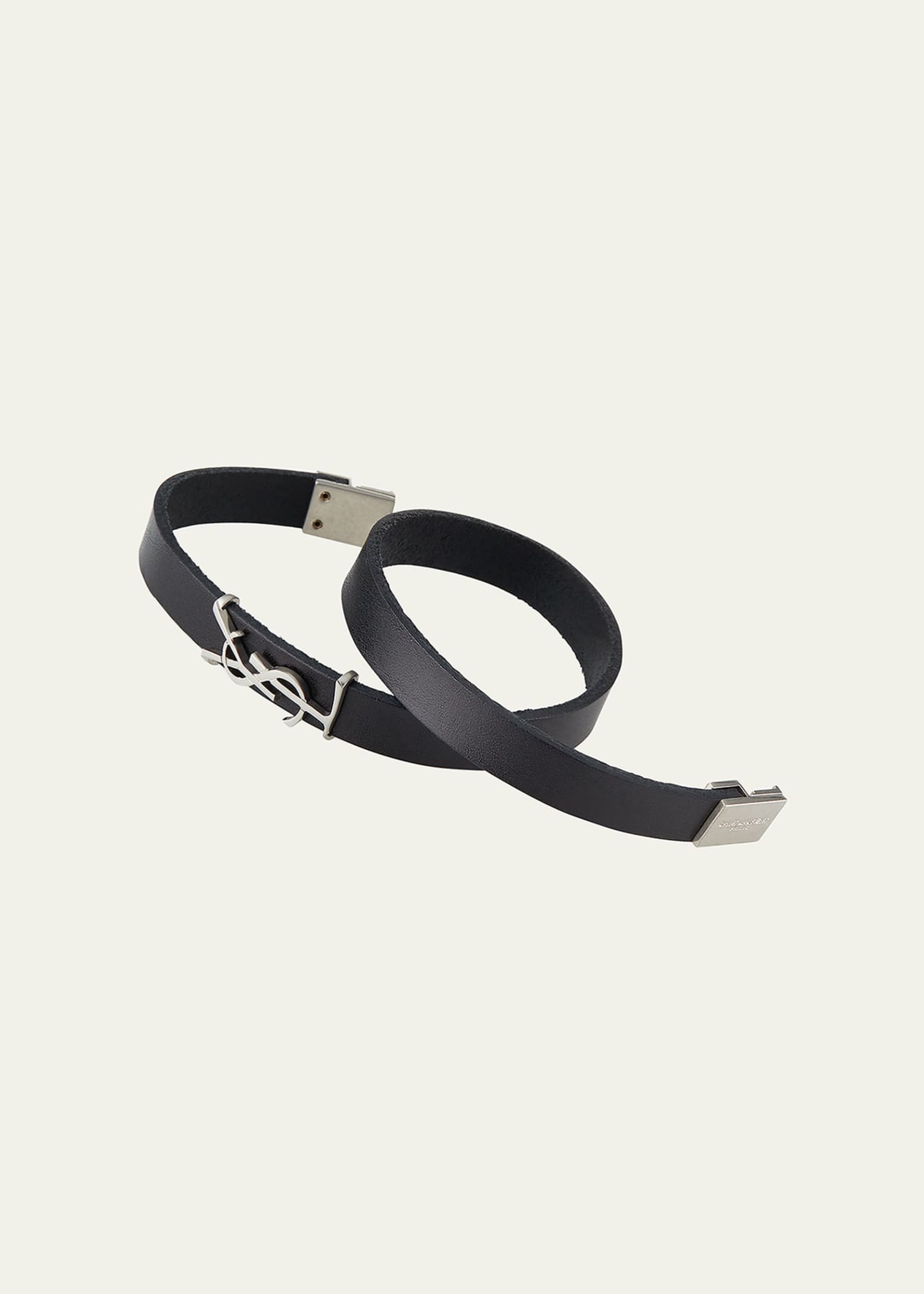 Saint Laurent Leather Double-Wrap YSL Bracelet - Bergdorf Goodman
