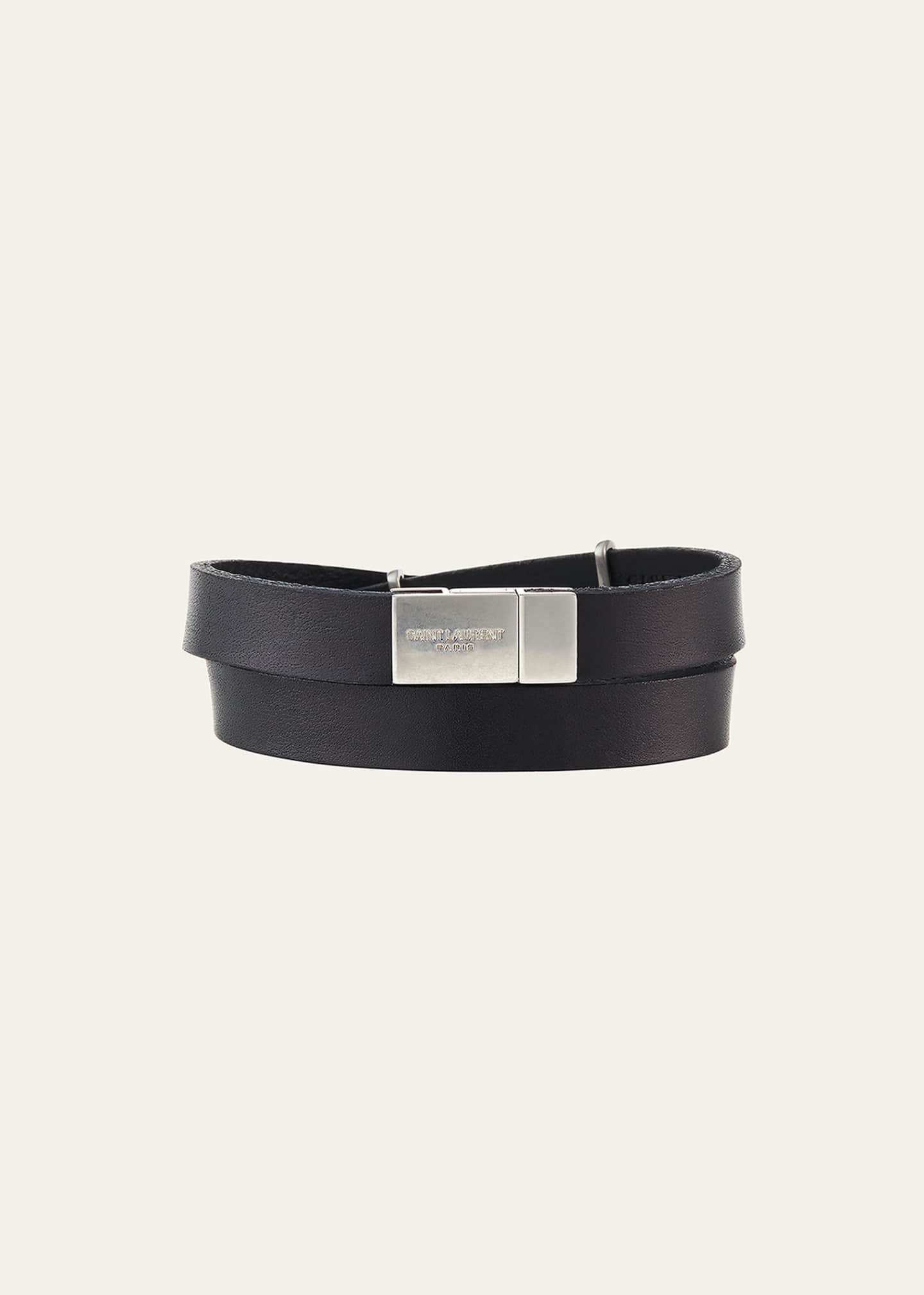 Saint Laurent Leather Double-Wrap YSL Bracelet - Bergdorf Goodman