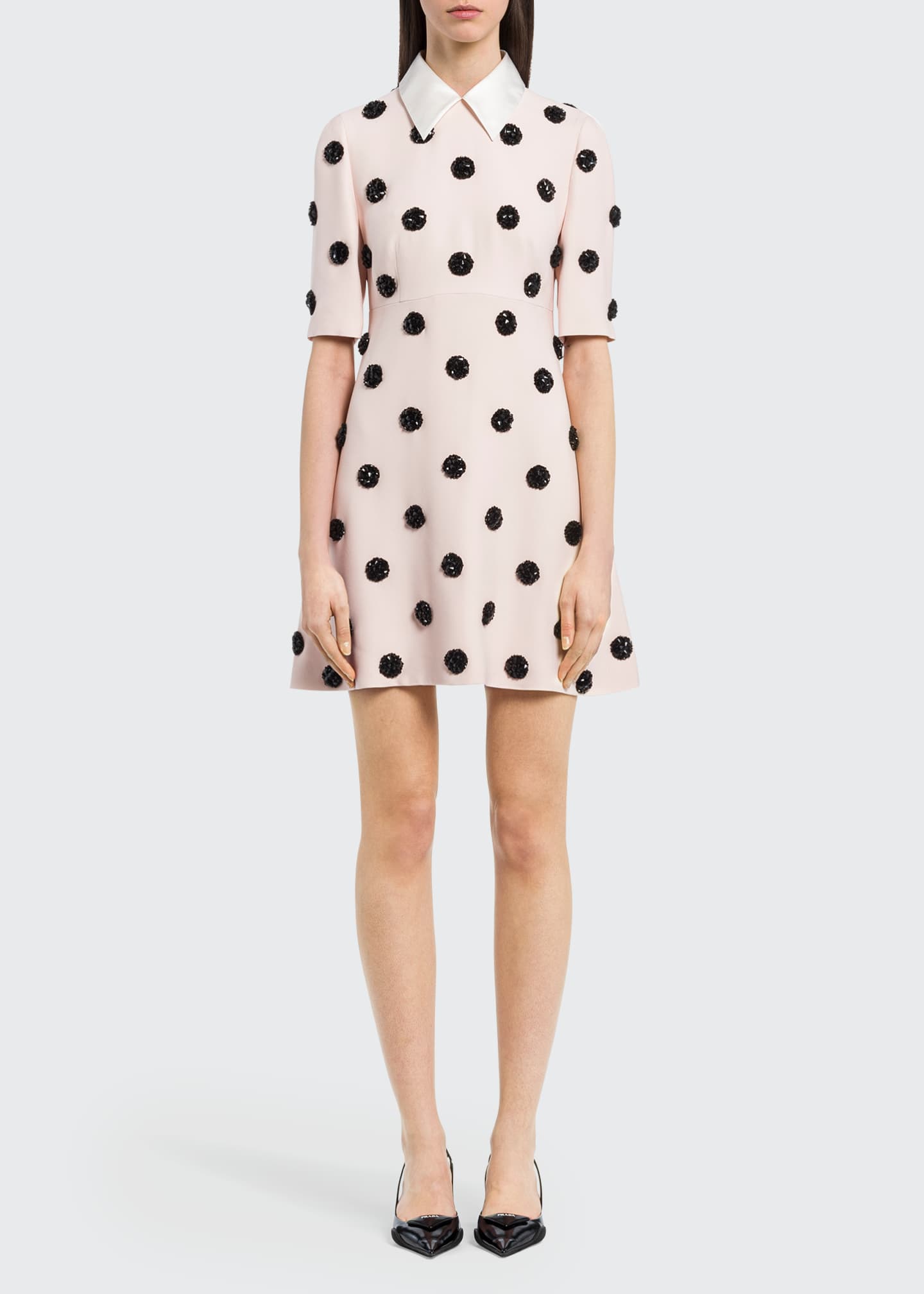Prada Polka Dot Embellished Cady Mini Dress - Bergdorf Goodman