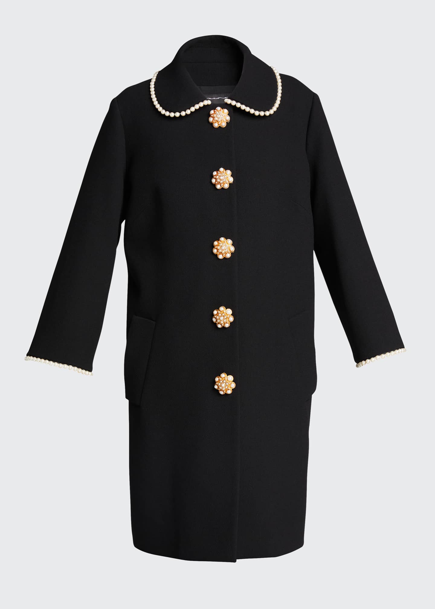 Andrew Gn Pearl-Trimmed Long Coat w/ Jewel Buttons - Bergdorf Goodman