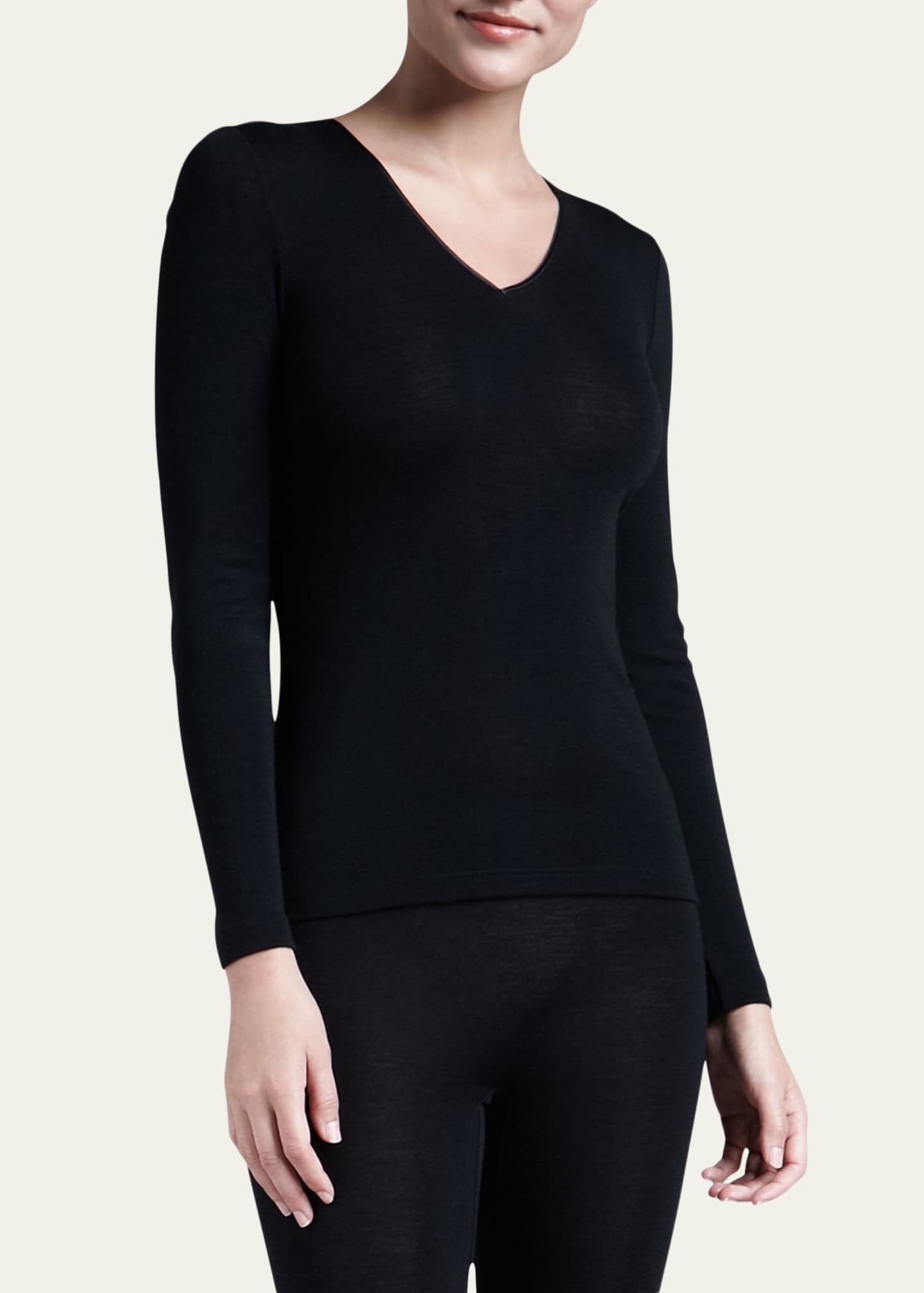 Hanro Wool & Silk Blend V-Neck Top - Bergdorf Goodman