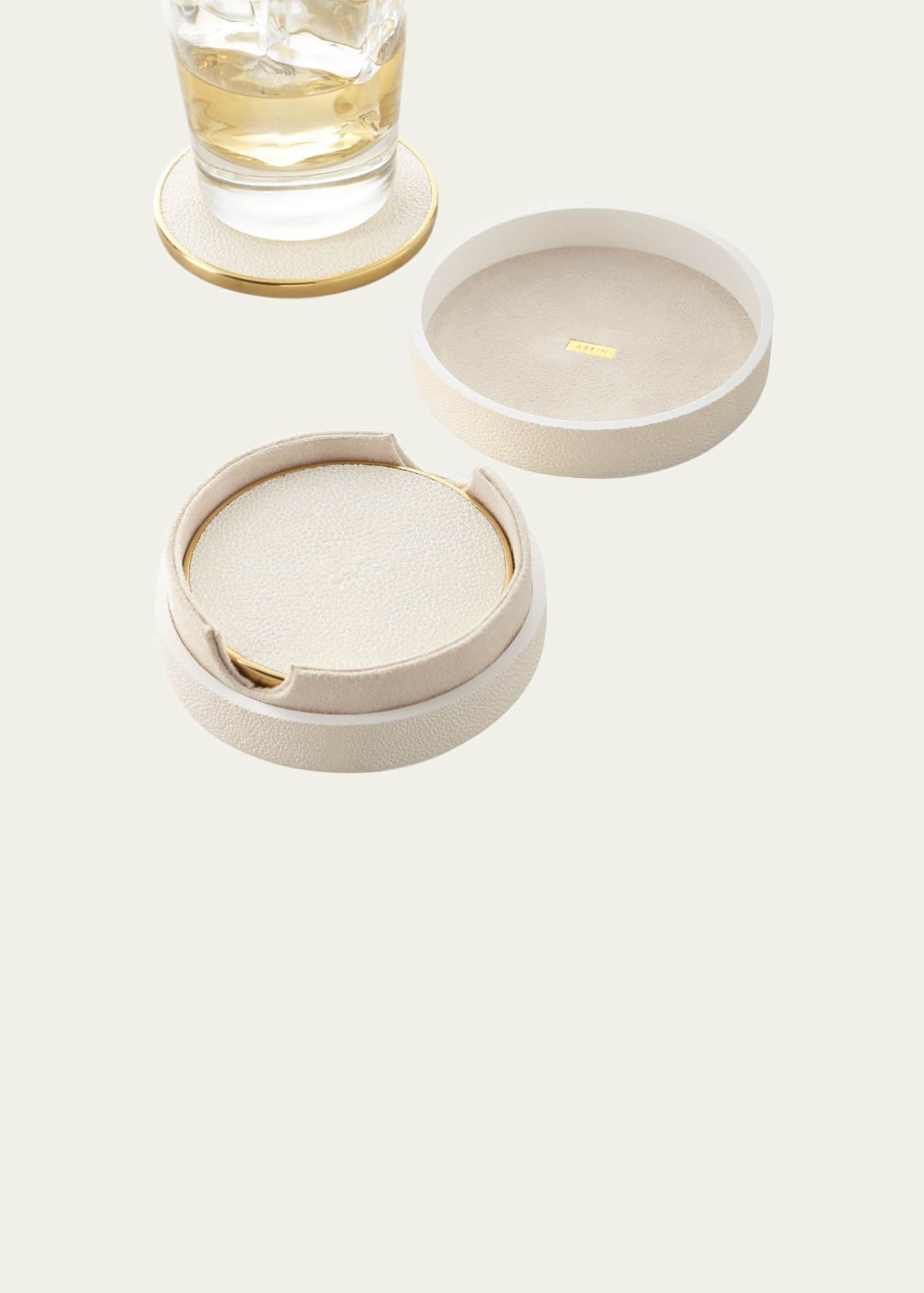 AERIN Faux Shagreen Coasters - Cream, Set of 4 - Bergdorf Goodman