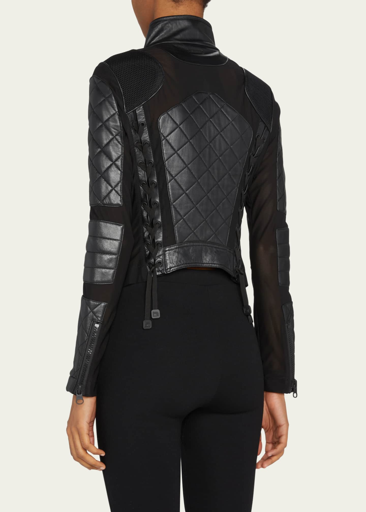 Blanc Noir Quilted Leather & Mesh Moto Jacket - Bergdorf Goodman