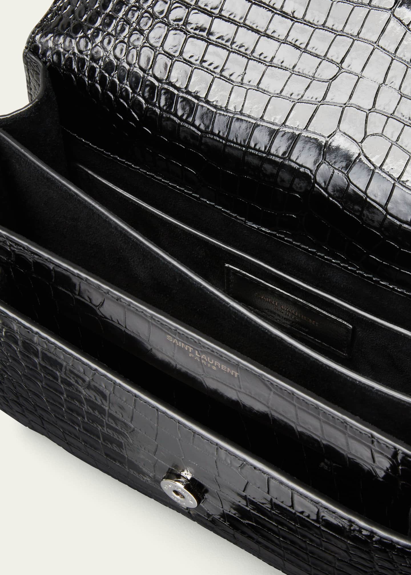 Saint Laurent Sunset Medium YSL Crossbody Bag in Croc-Emboassed Leather ...