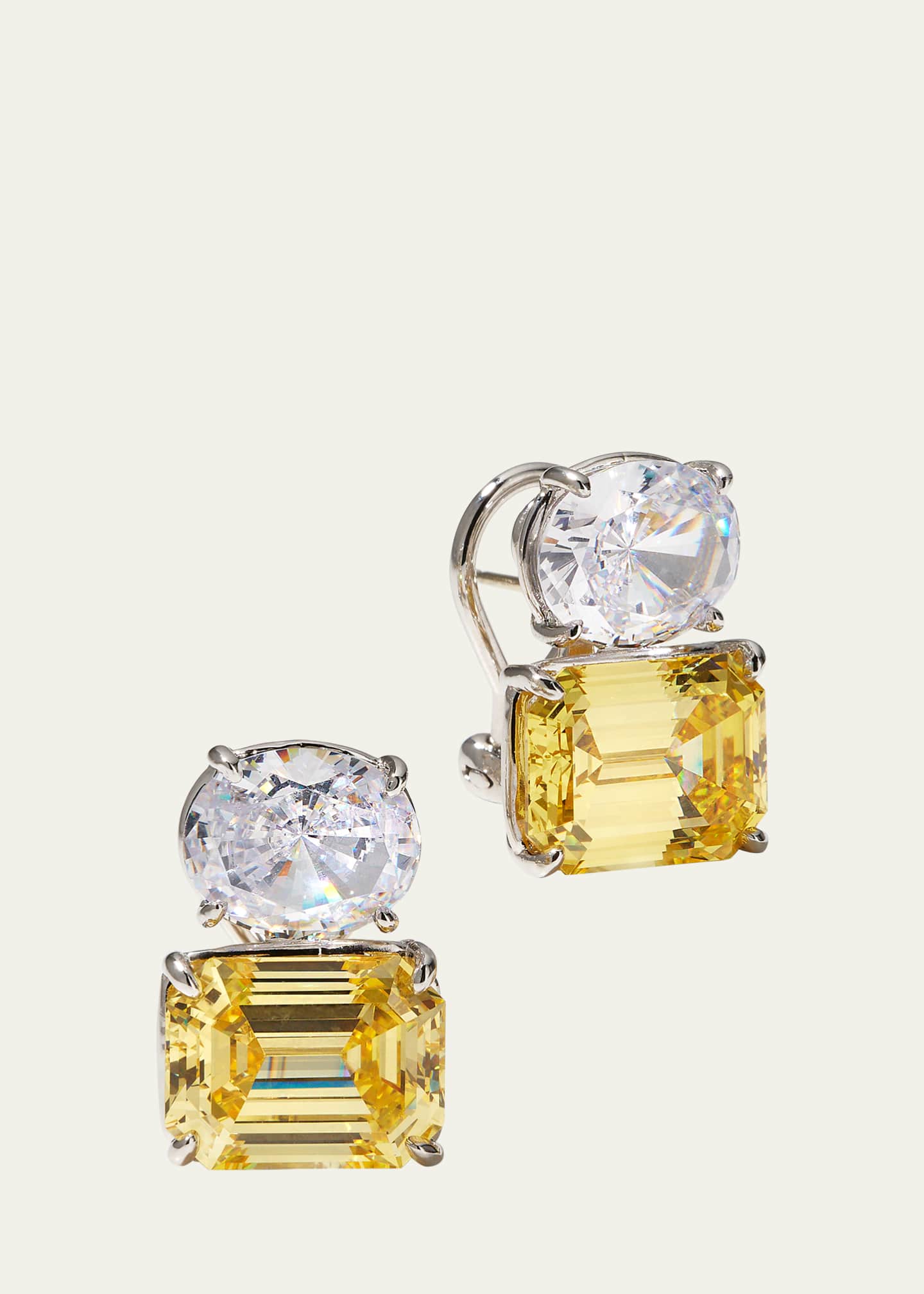 Fantasia by DeSerio 26.0 TCW White Oval & Canary Emerald-Cut Stud ...