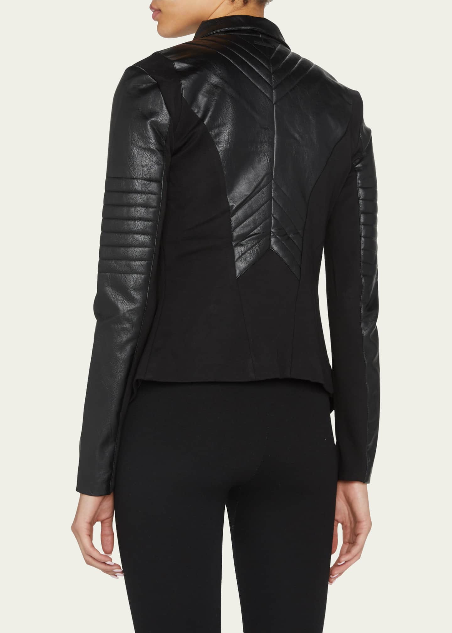 Blanc Noir Drape-Front Quilted Faux-Leather Jacket - Bergdorf Goodman