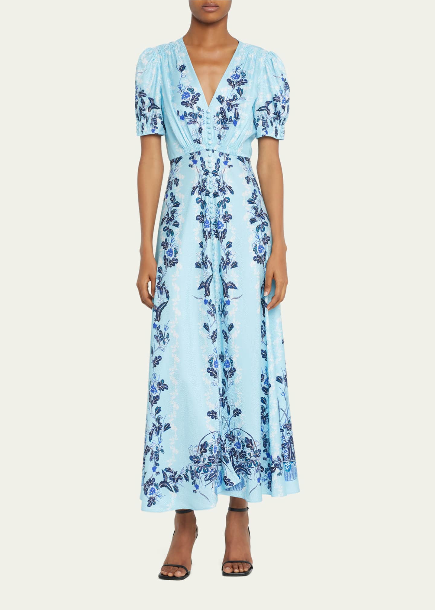 Saloni Lea Printed Long Dress - Bergdorf Goodman