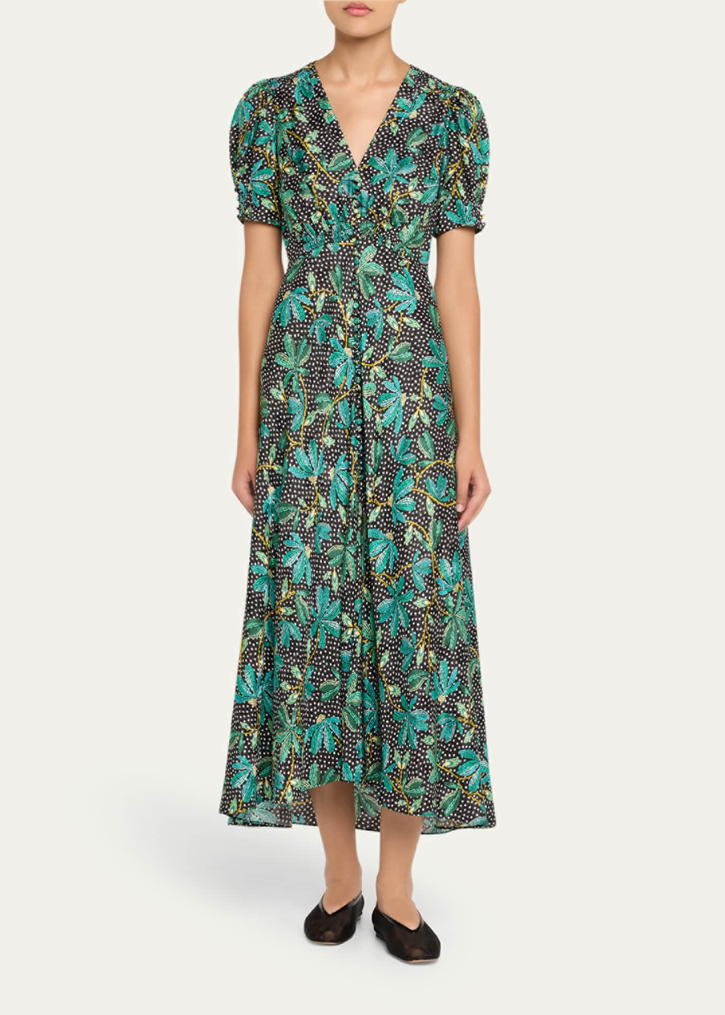 Saloni Lea Printed Long Dress - Bergdorf Goodman