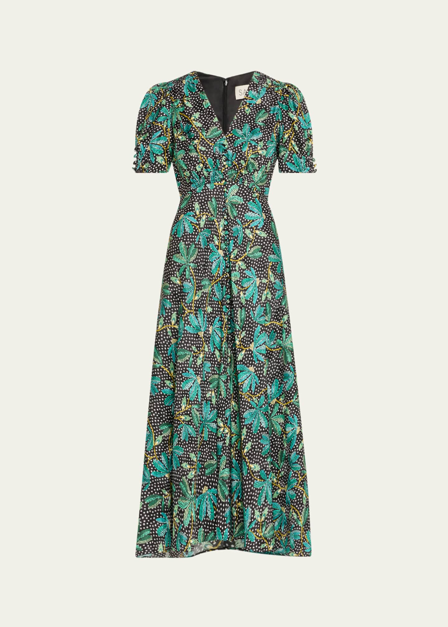 Saloni Lea Printed Long Dress - Bergdorf Goodman