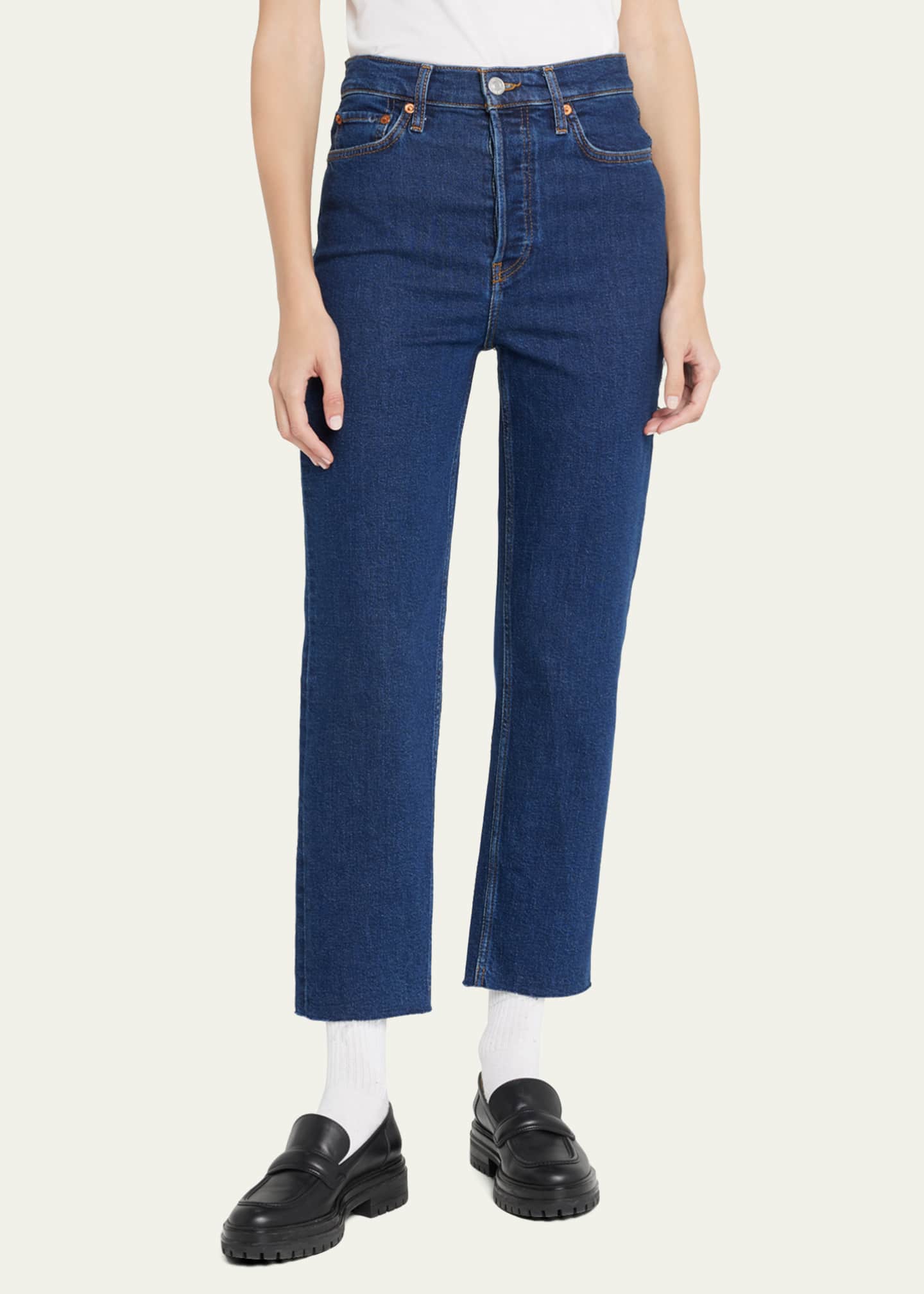 RE/DONE High-Rise Stovepipe Jeans with Raw-Edge Hem - Bergdorf Goodman