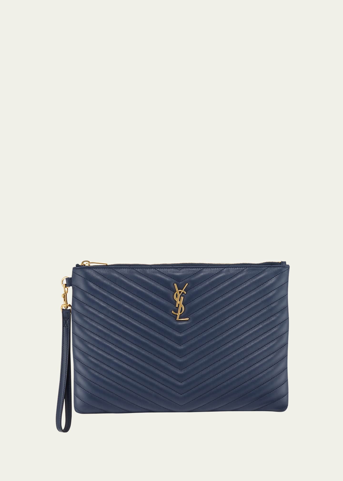 Saint Laurent YSL Monogram Medium Pouch in Smooth Leather - Bergdorf ...