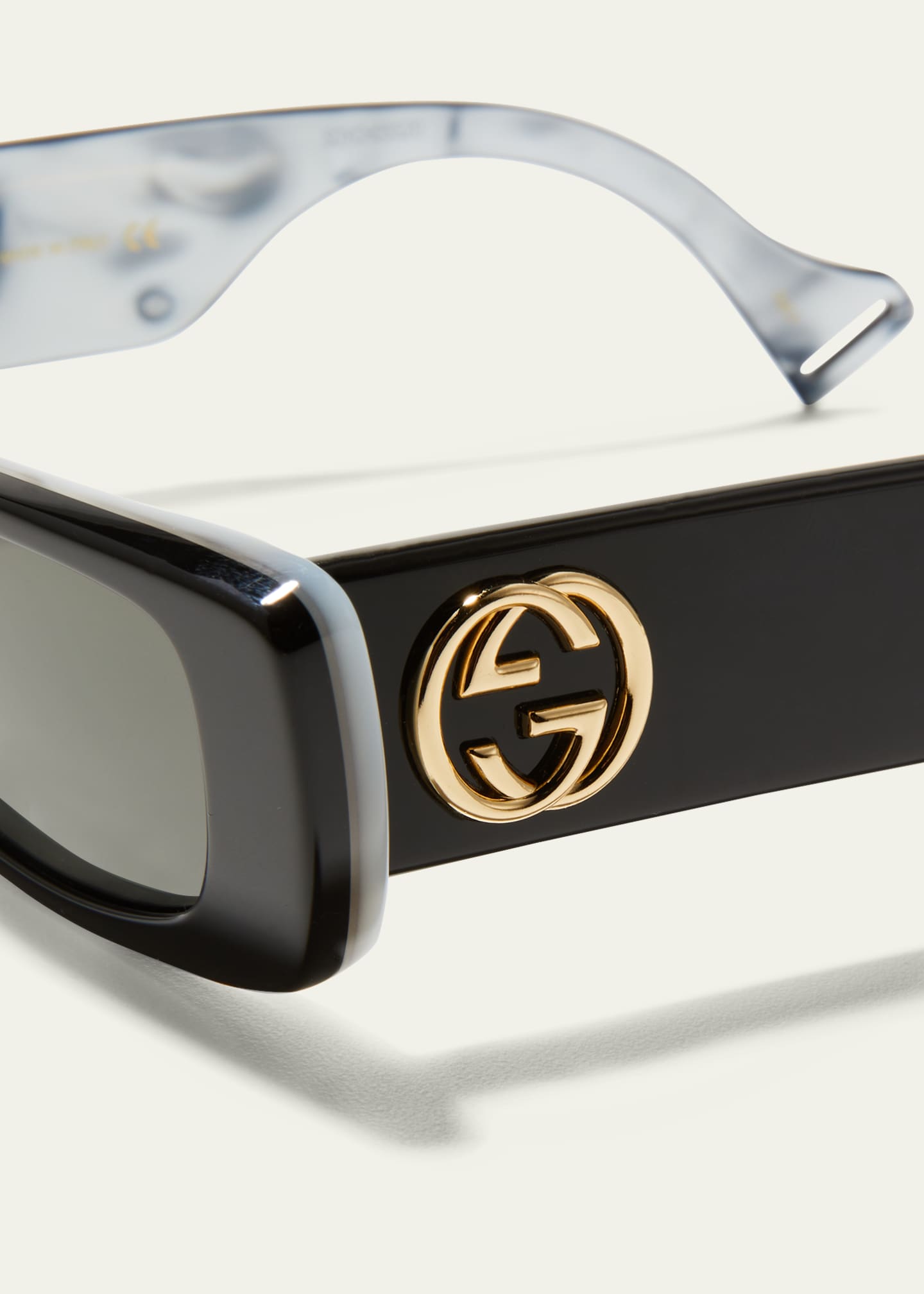 Gucci Monochromatic Rectangle Sunglasses w/ Interlocking G Temples ...