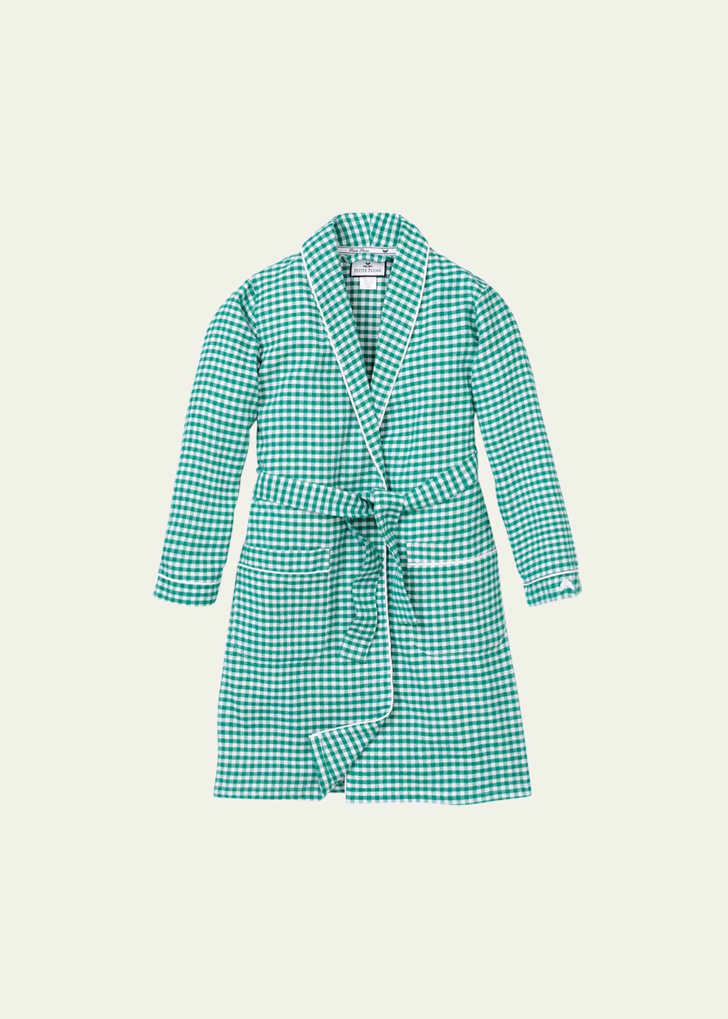 Petite Plume Gingham Flannel Robe, Size 2-14 - Bergdorf Goodman
