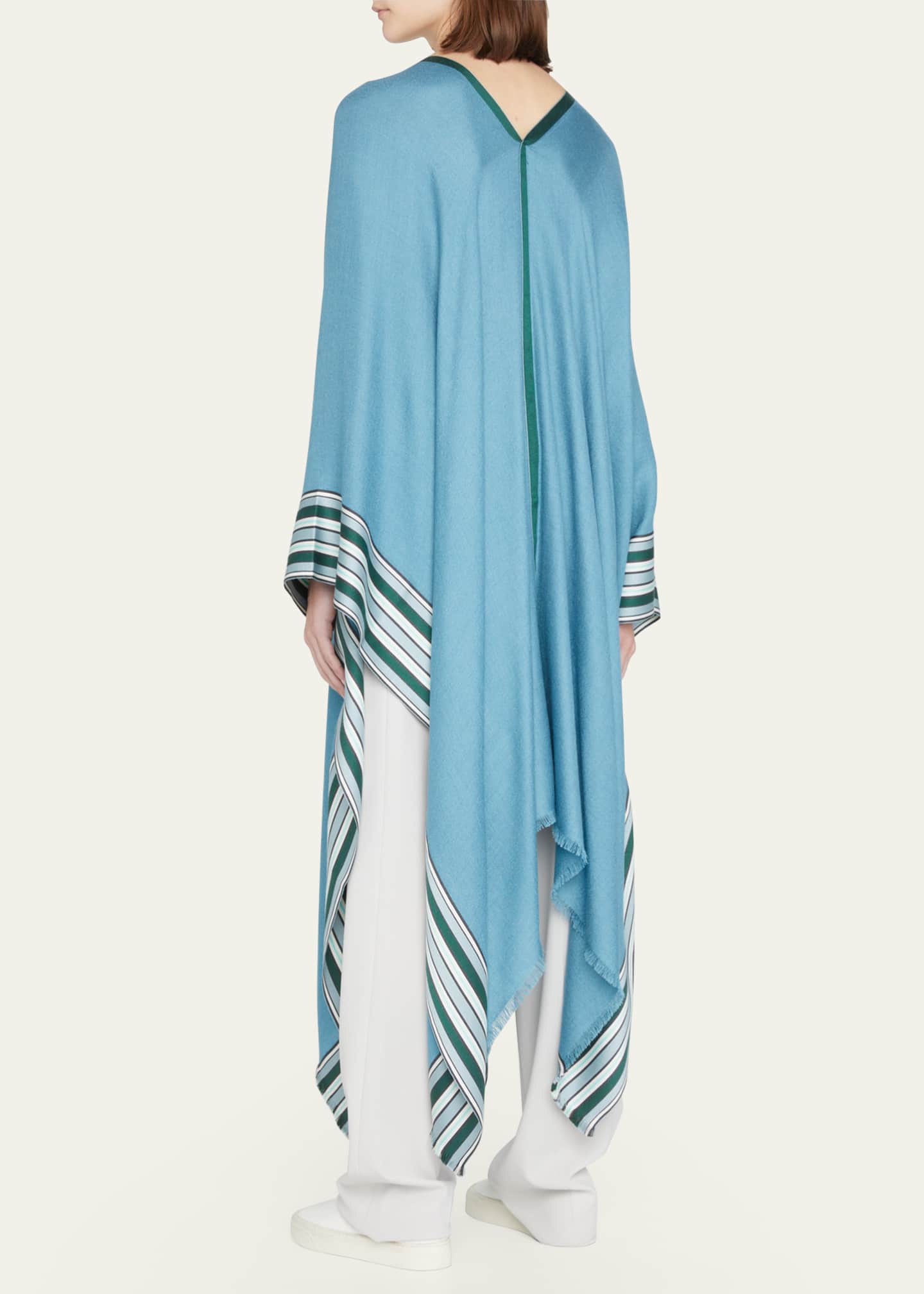 Loro Piana V-Neck Poncho w/ Multi-Stripe Hem - Bergdorf Goodman