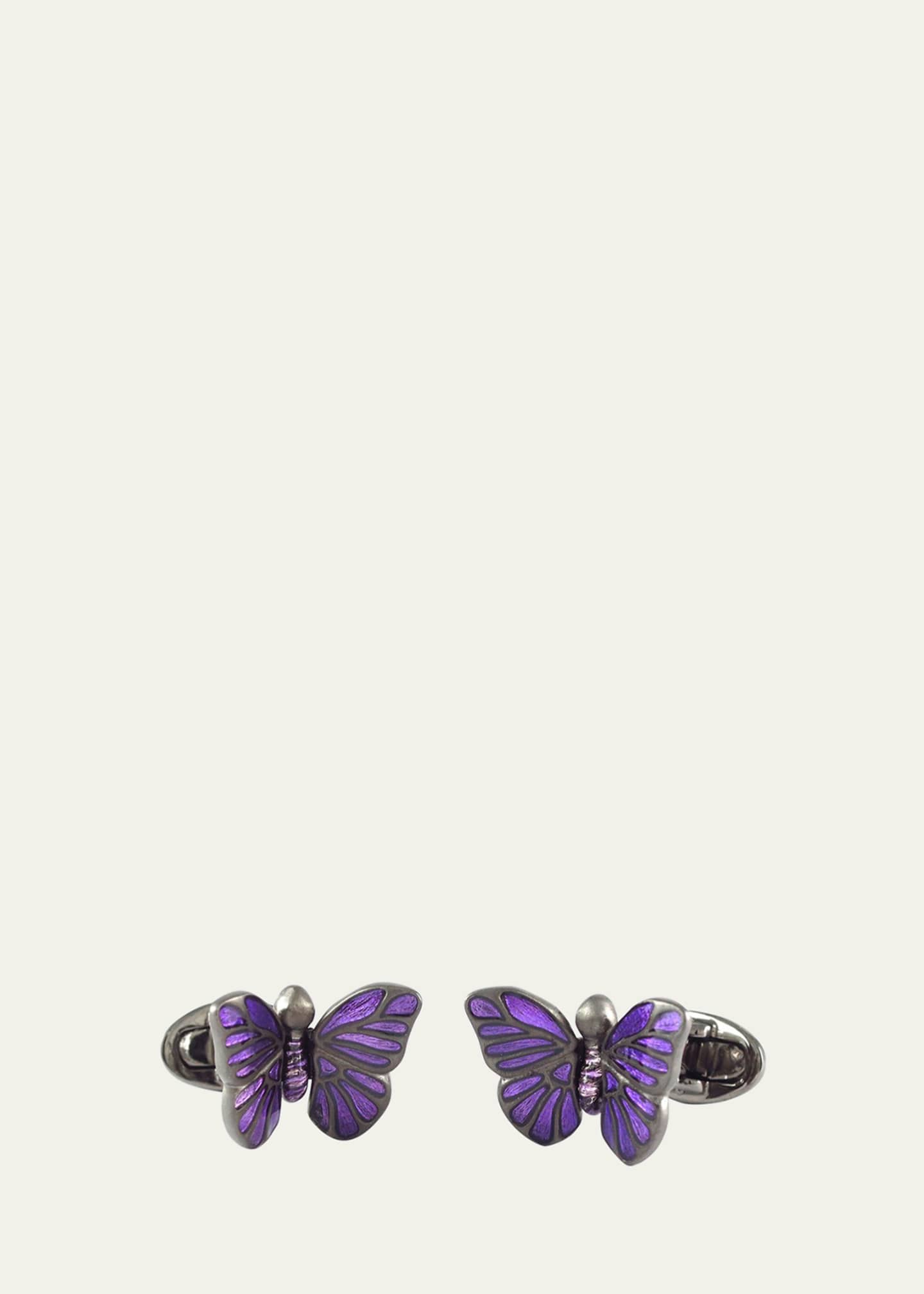 Jan Leslie Enamel Butterfly Cufflinks, Purple - Bergdorf Goodman
