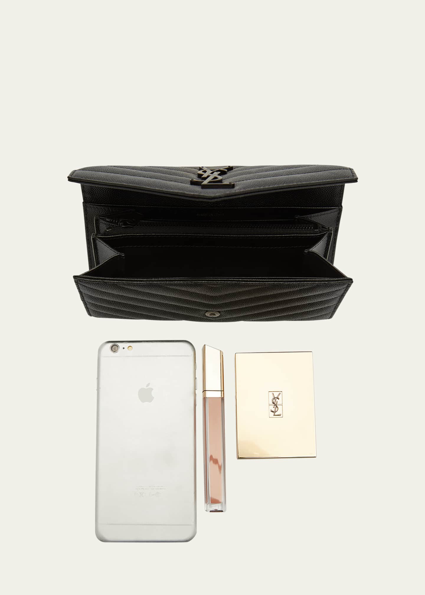 Saint Laurent YSL Monogram Large Flap Wallet in Grained Leather ...