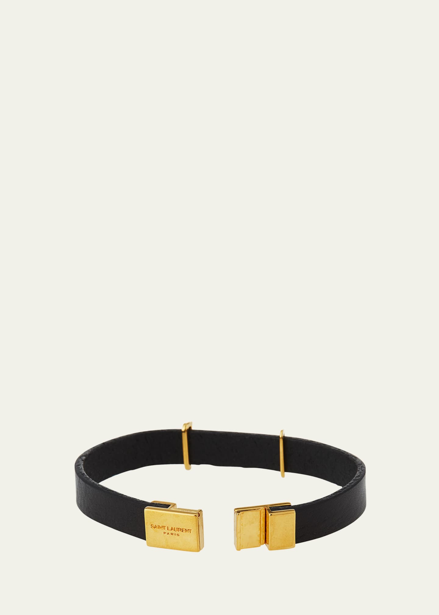 Saint Laurent Leather YSL Monogram Bracelet, Black/Gold - Bergdorf Goodman