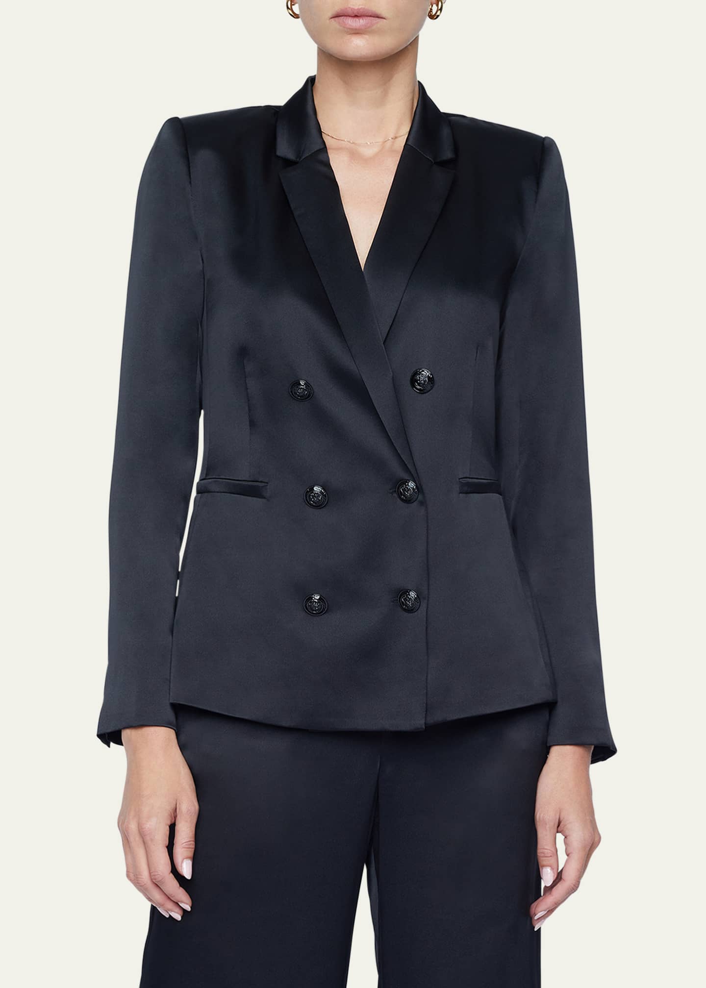 L'Agence Silk Satin Double-Breasted Blazer - Bergdorf Goodman