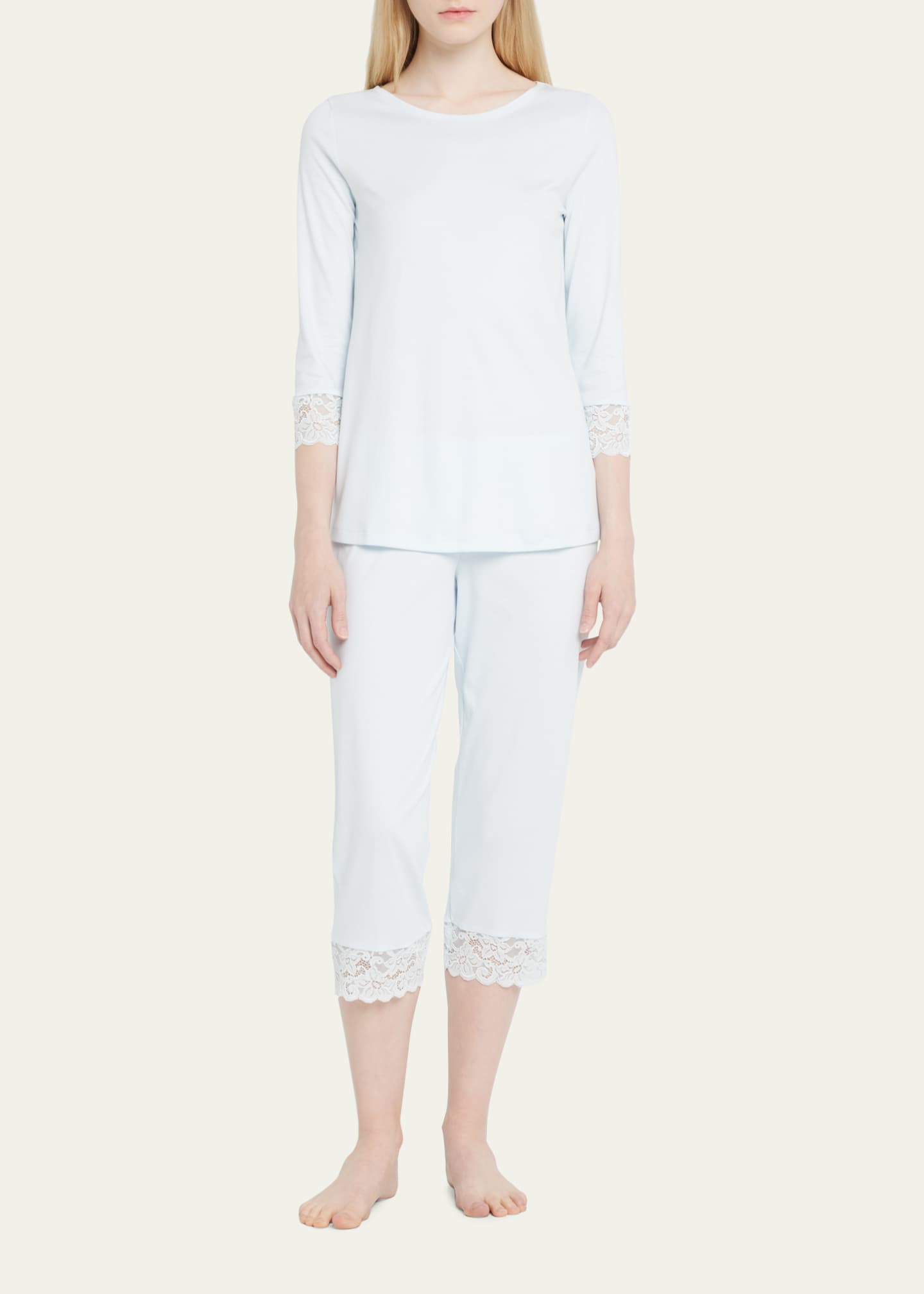 Hanro Moments Lace-Trim Cropped Pajama Set - Bergdorf Goodman