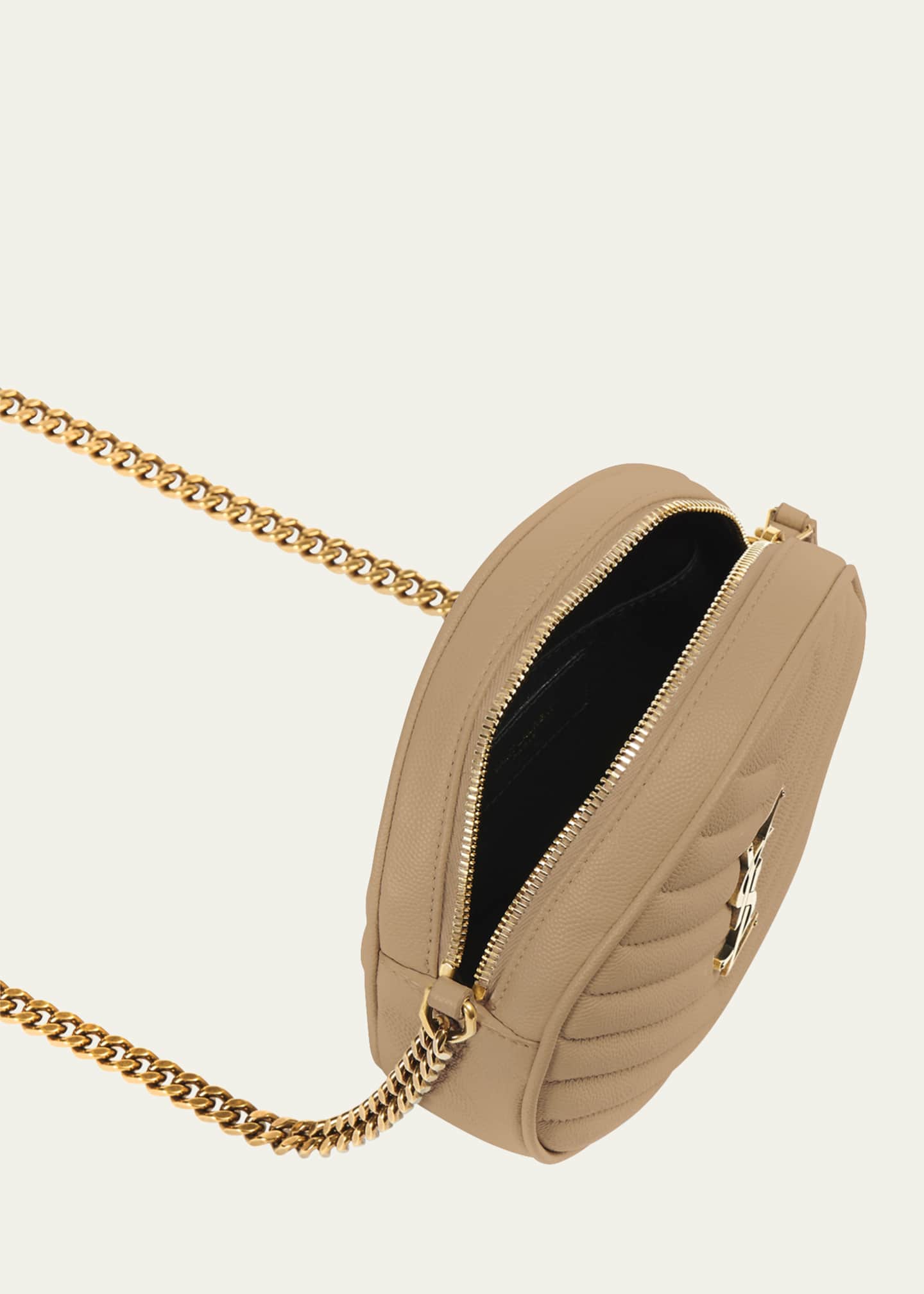 Saint Laurent Vinyle YSL Round Crossbody Bag in Quilted Grained Leather ...
