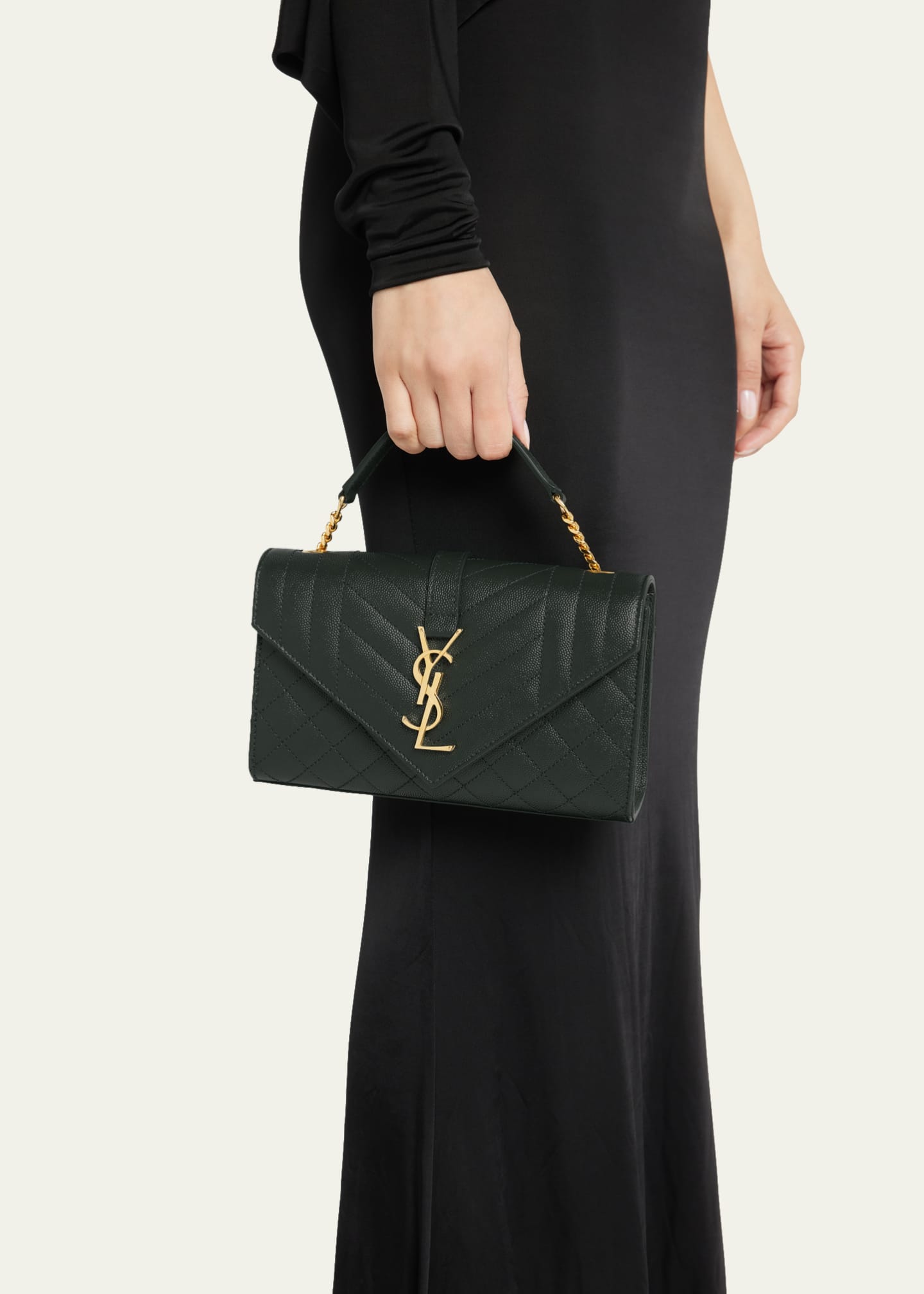 Saint Laurent Envelope Triquilt Small YSL Shoulder Bag in Grained ...