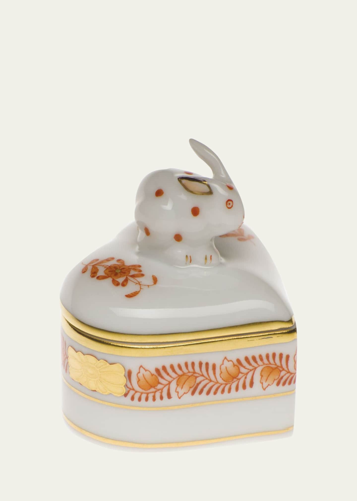 Herend Chinese Bouquet Rust Heart Box with Bunny - Bergdorf Goodman