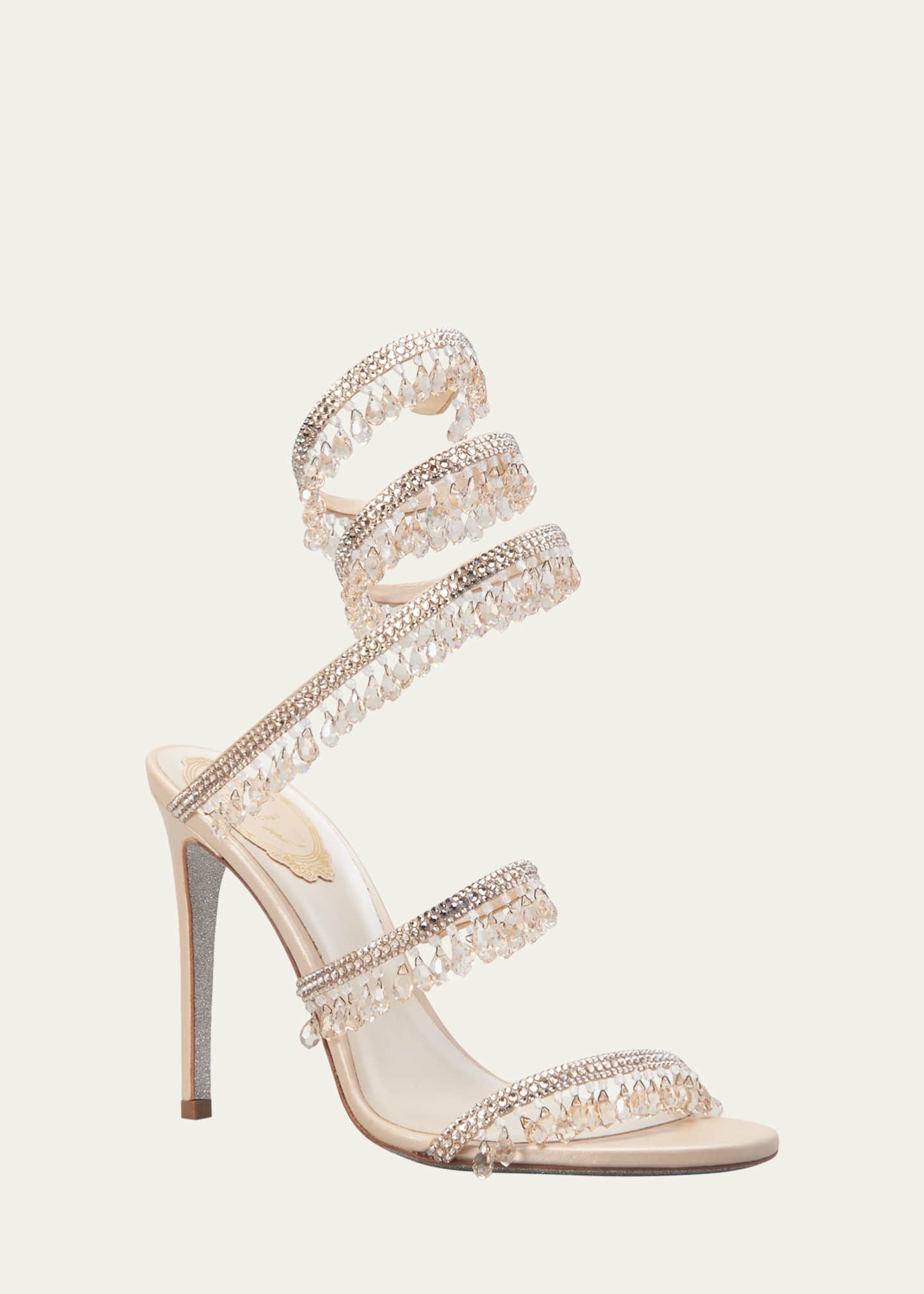 Rene Caovilla Chandelier Snake Beaded Crystal Ankle-Wrap Sandals ...