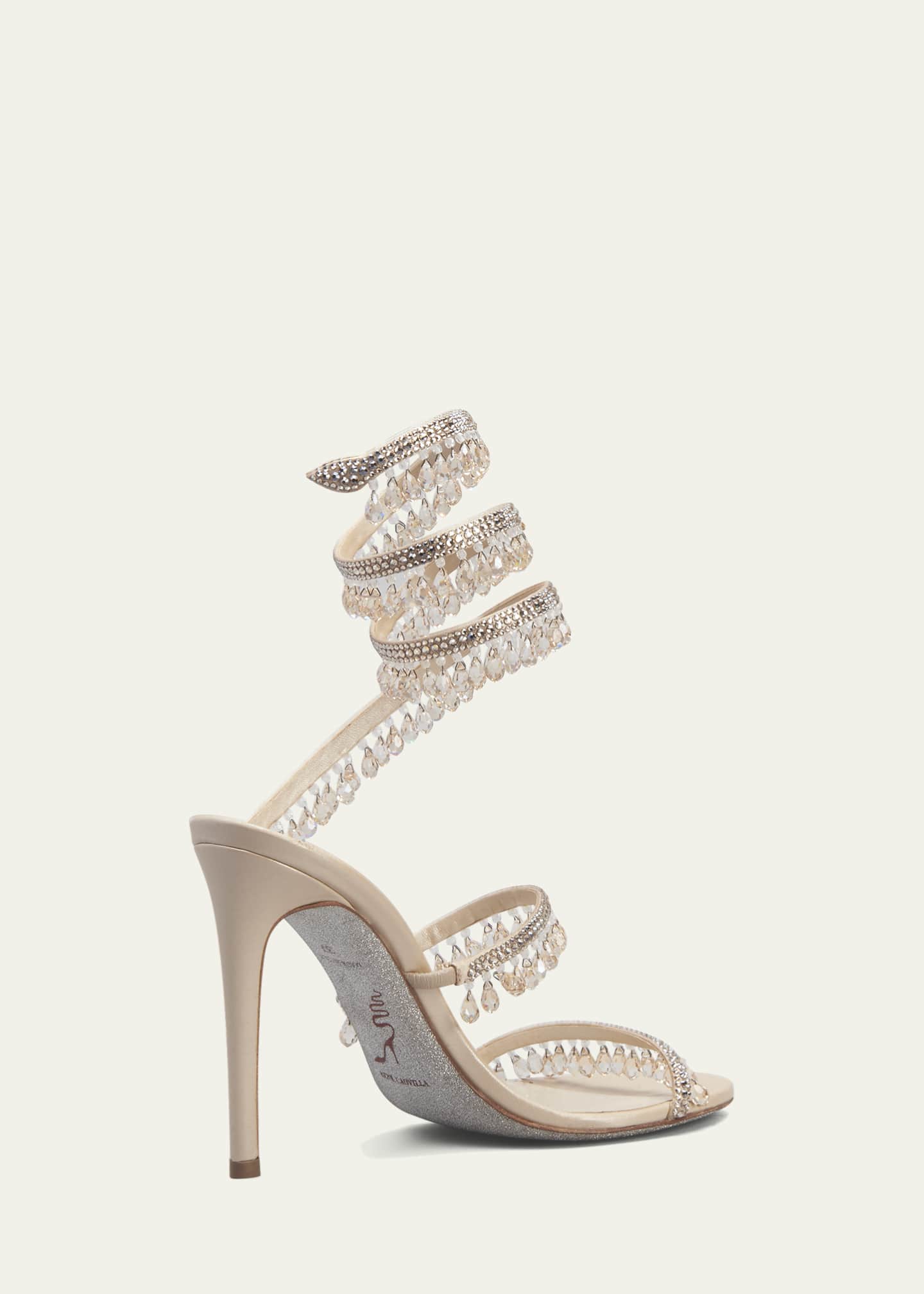 Rene Caovilla Chandelier Snake Beaded Crystal Ankle-Wrap Sandals ...
