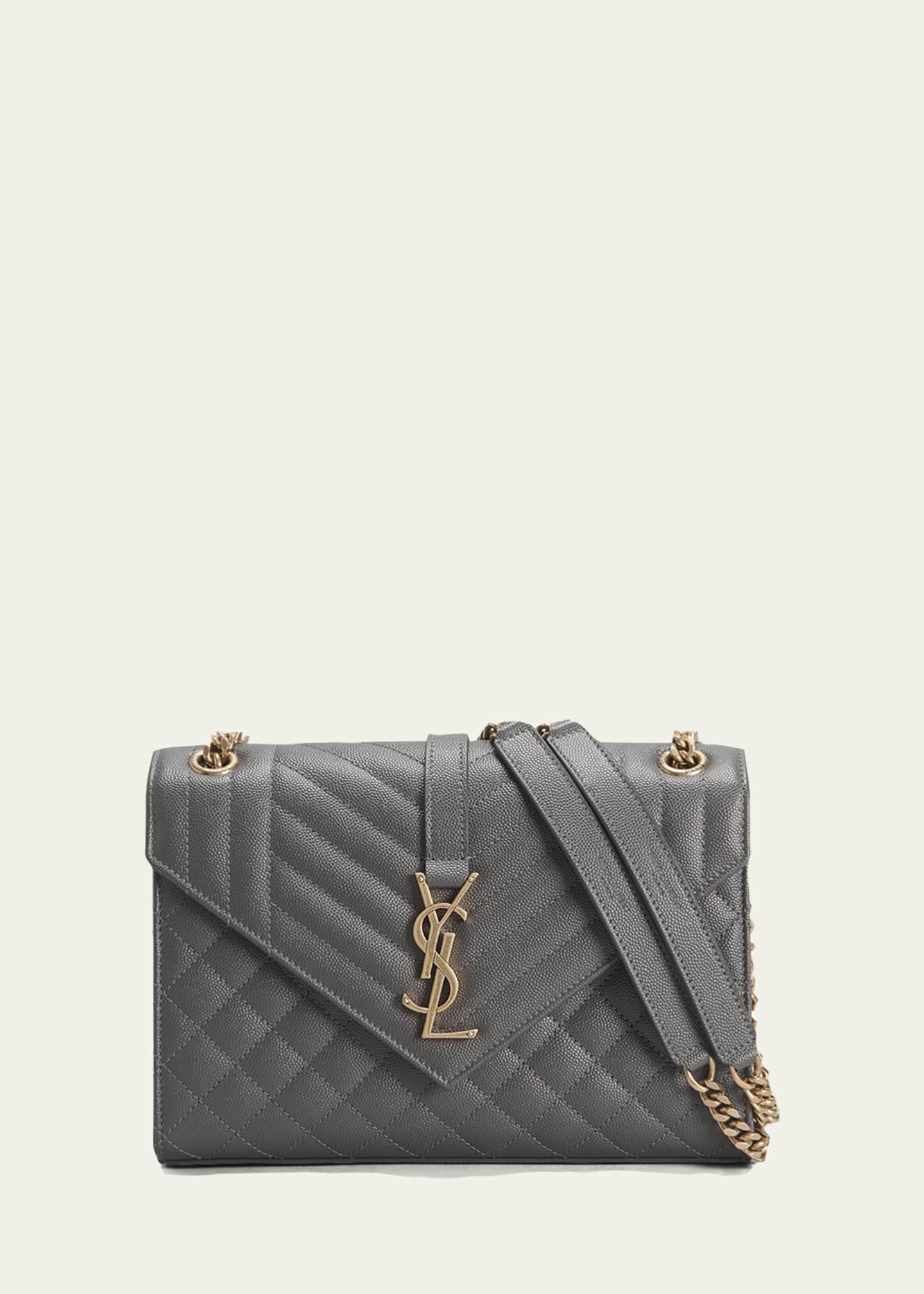 Saint Laurent Envelope Triquilt Medium YSL Shoulder Bag in Grained ...