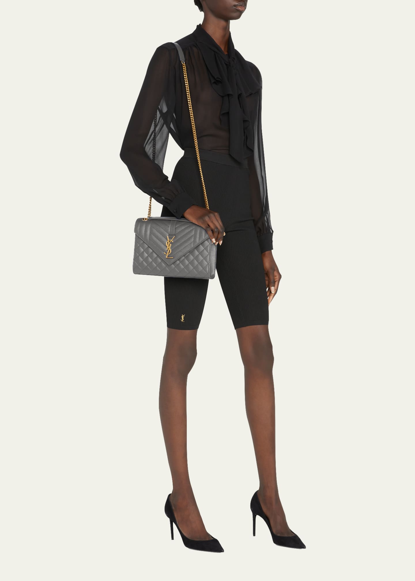 Saint Laurent Envelope Triquilt Medium YSL Shoulder Bag in Grained ...